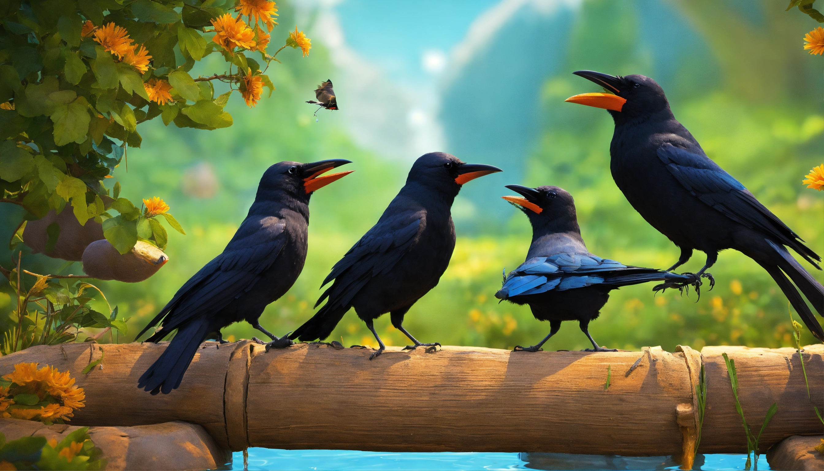 Lexica - Generate an image of "Depict the crows working together to ...