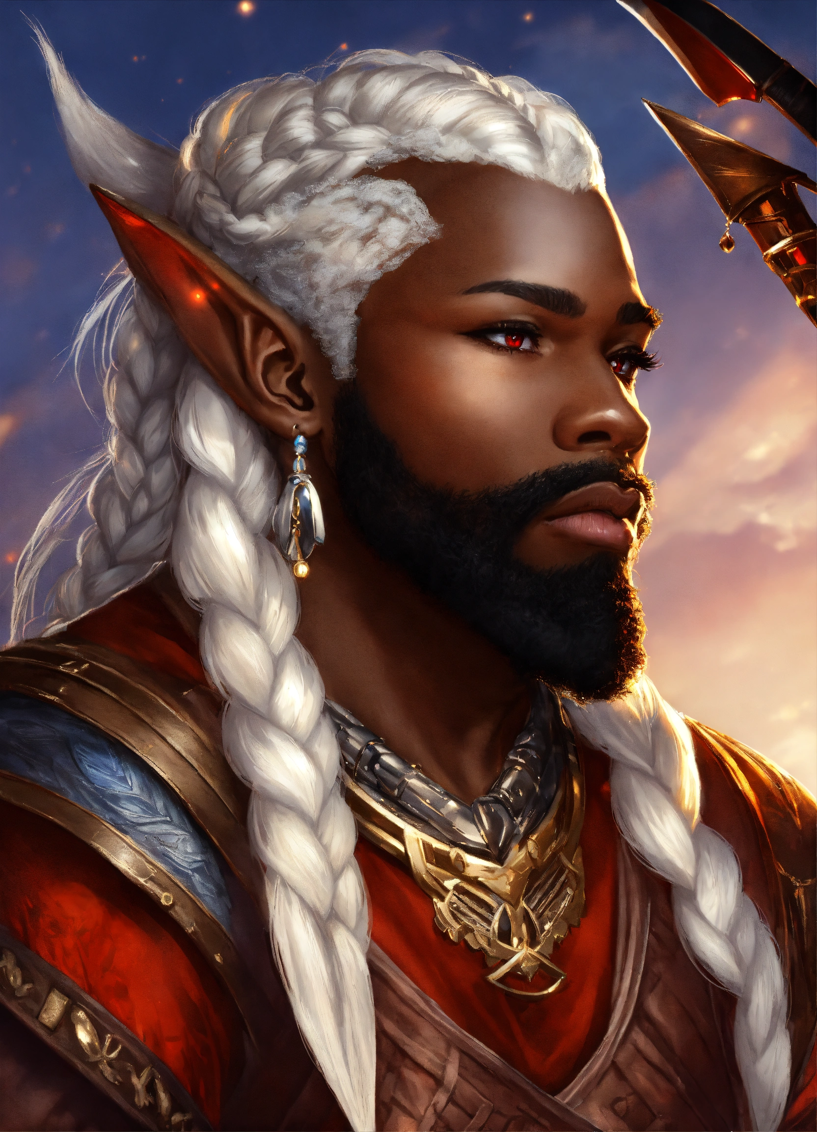 Lexica - Portrait of a dwarf bard, dark skin, braided platinum blonde ...