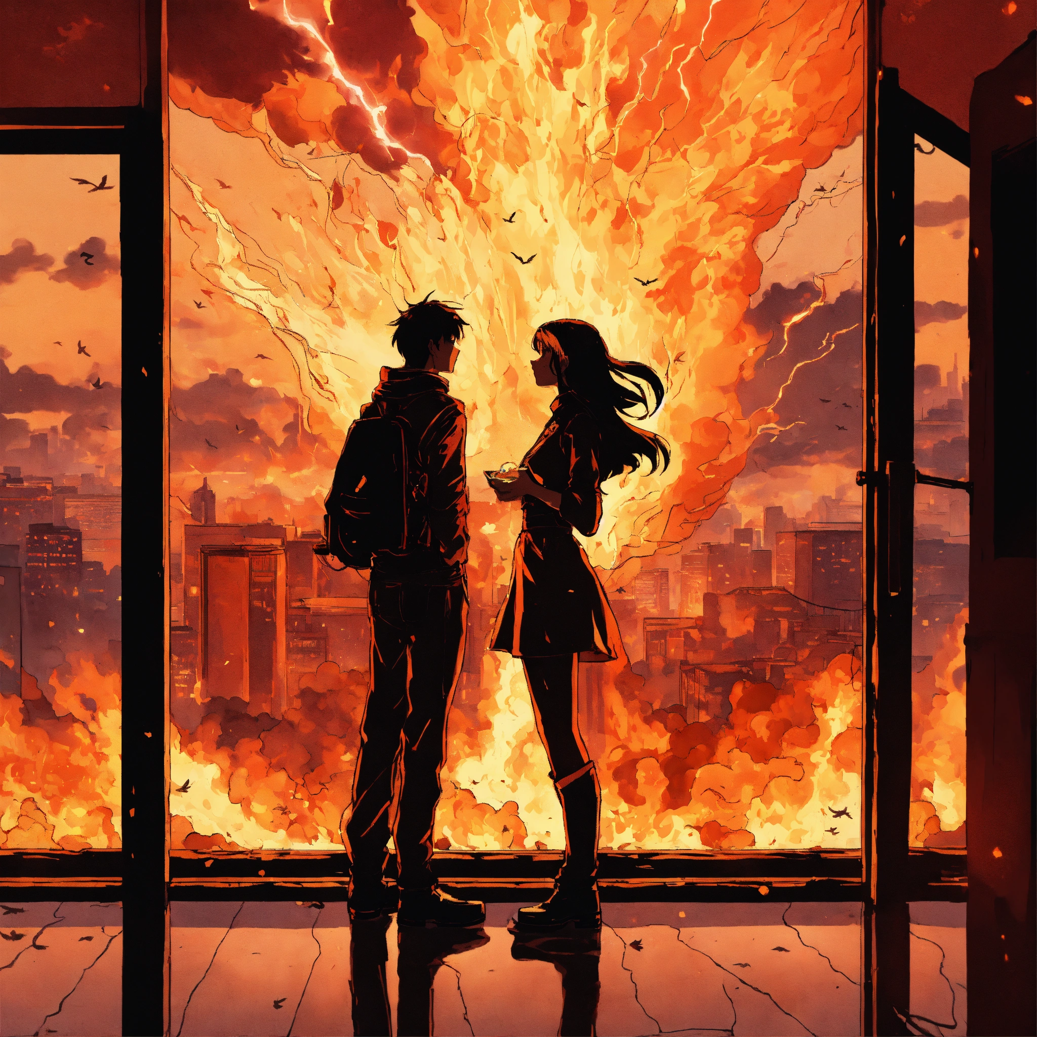 Lexica - ALL GLASSBLOWING STYLE Man and woman standing inside a burning ...