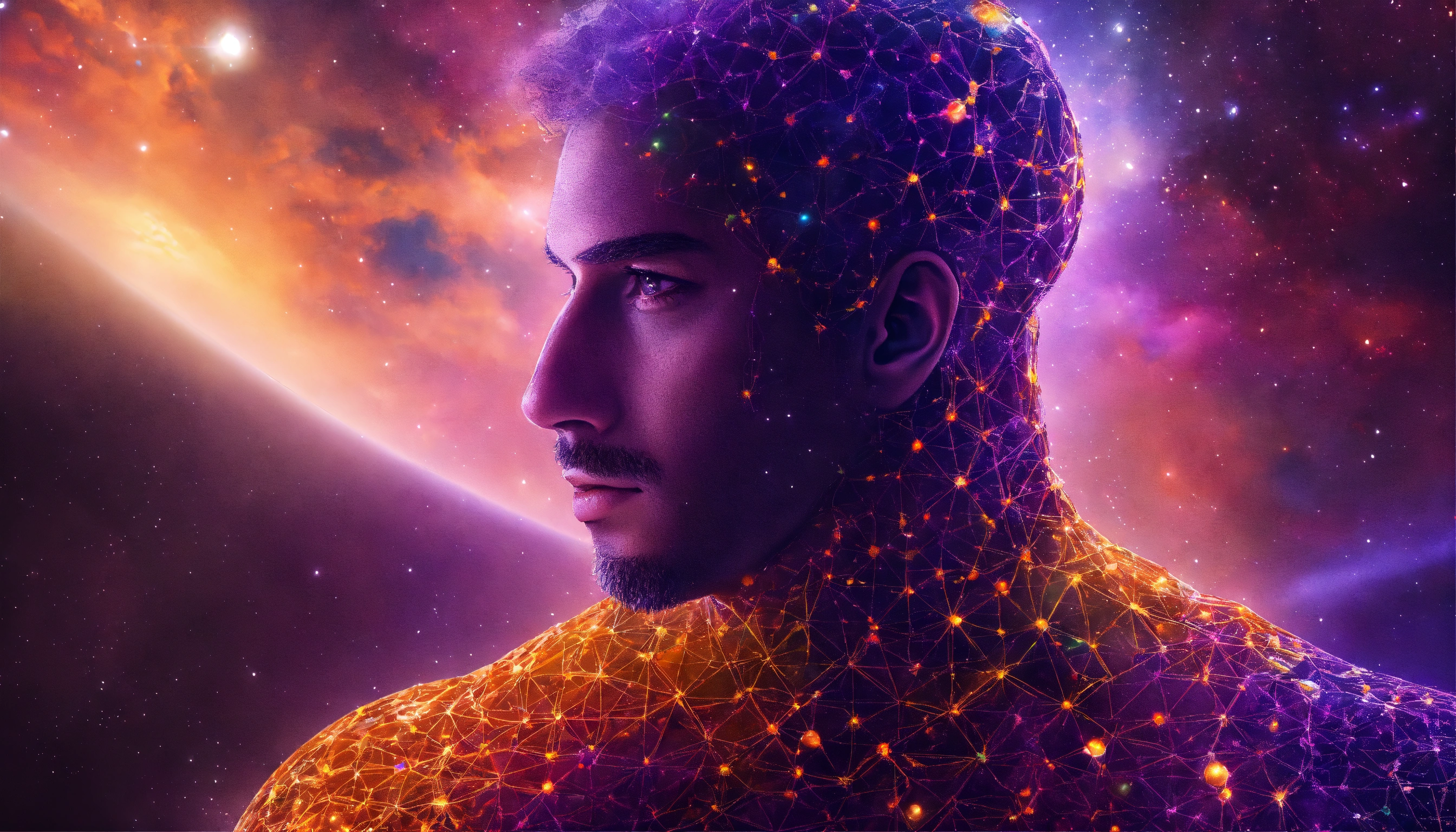Lexica - Well built man looking up, dna strands floating in the ...