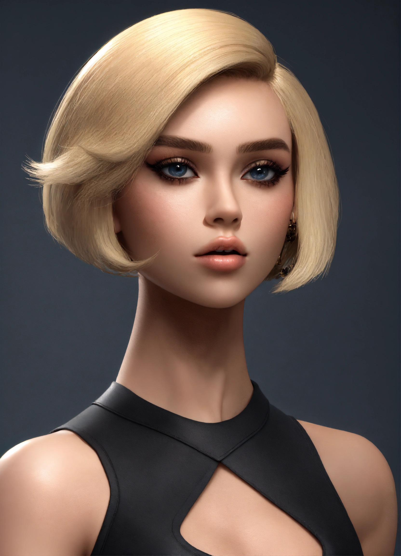 Lexica - Rnb cartoon blonde short hair 3d woman, big smoky eyes