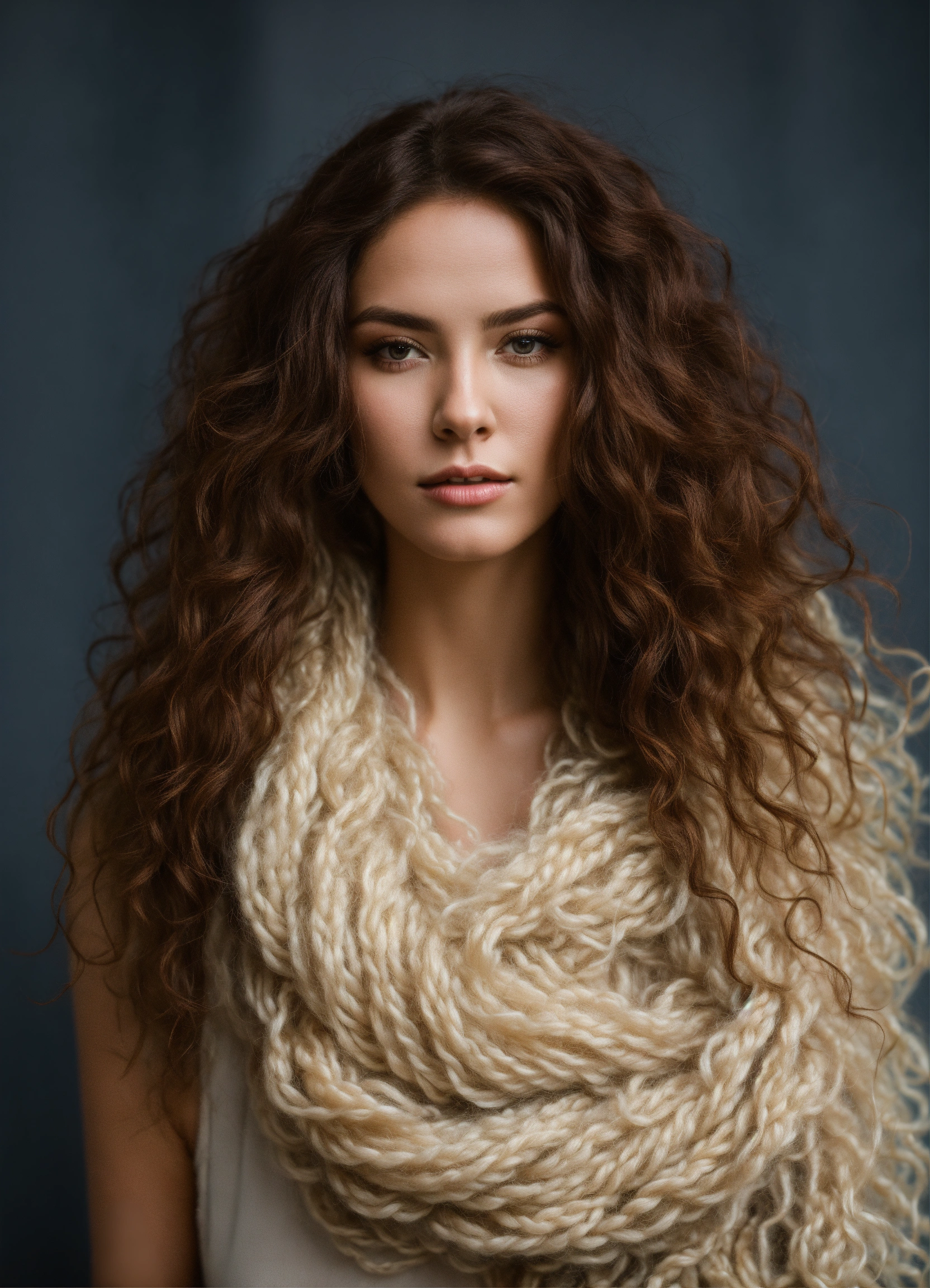 Lexica - Portrait of a beautiful woman covered in wool hair