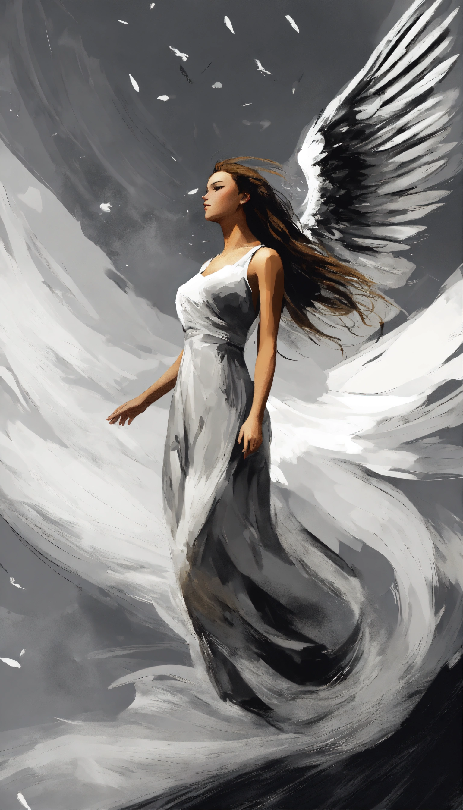 Lexica - Angel in flight dynamic pose, simple stile, texture painting ...