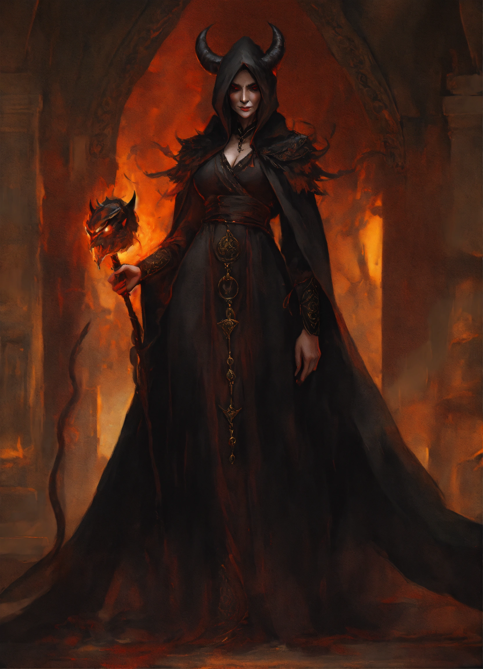 Lexica - A demon old female, with pale skin in a black robe