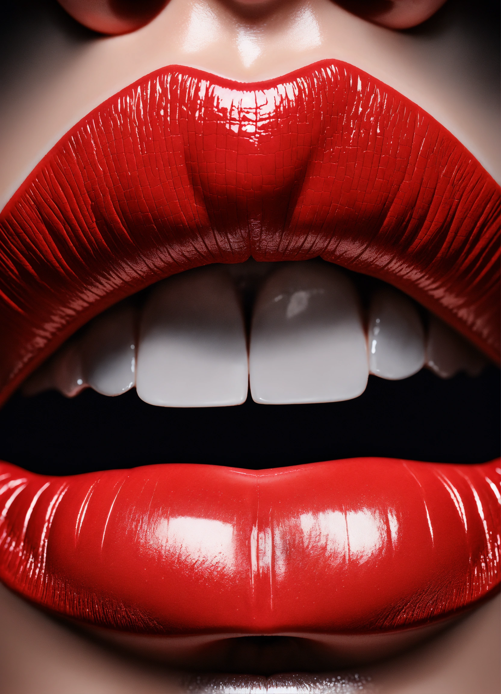 Lexica - A pair of huge, lips open, red lipstick, with a black ...