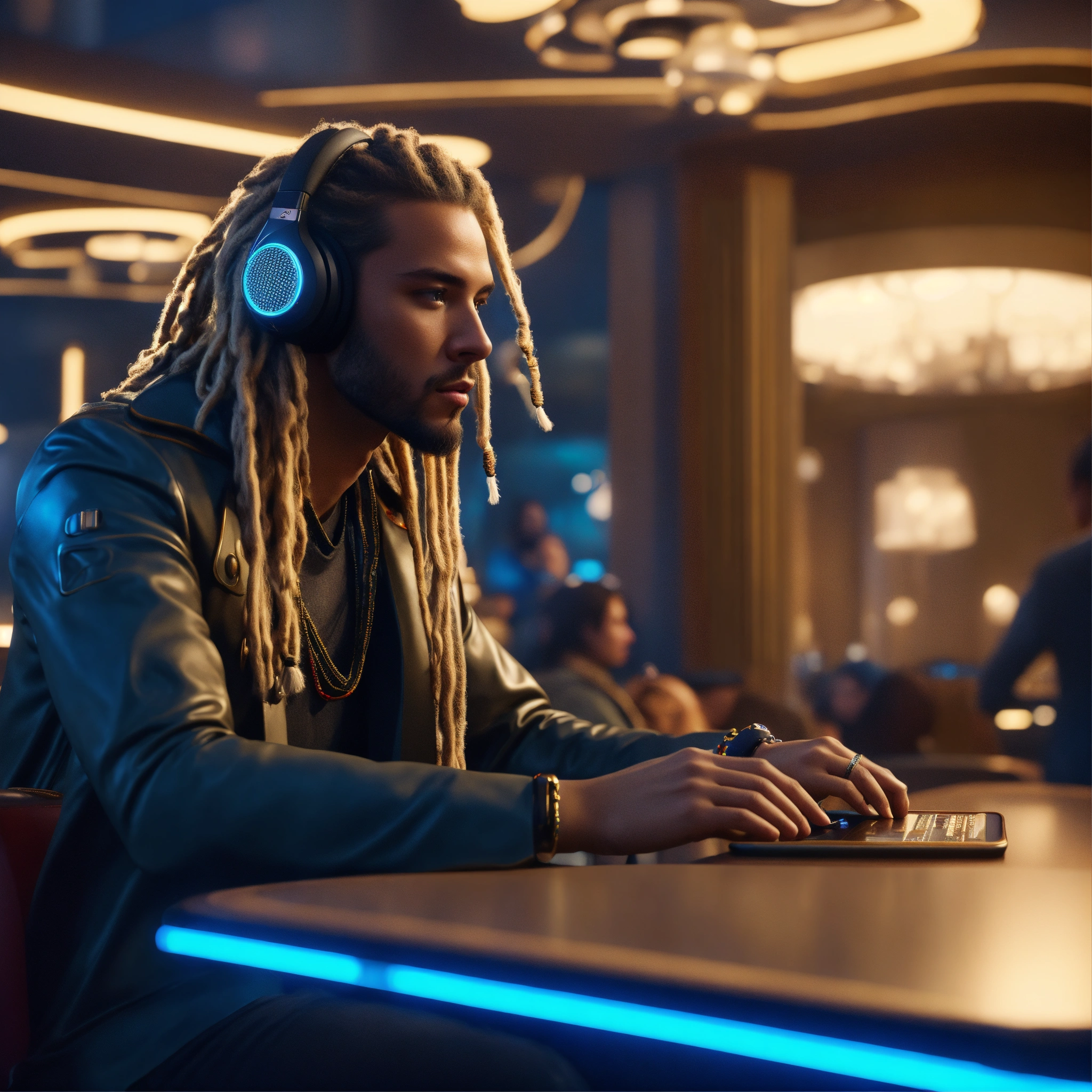 Lexica - Zoom out on a scruffy blonde dreadlock male rockstar wearing ...