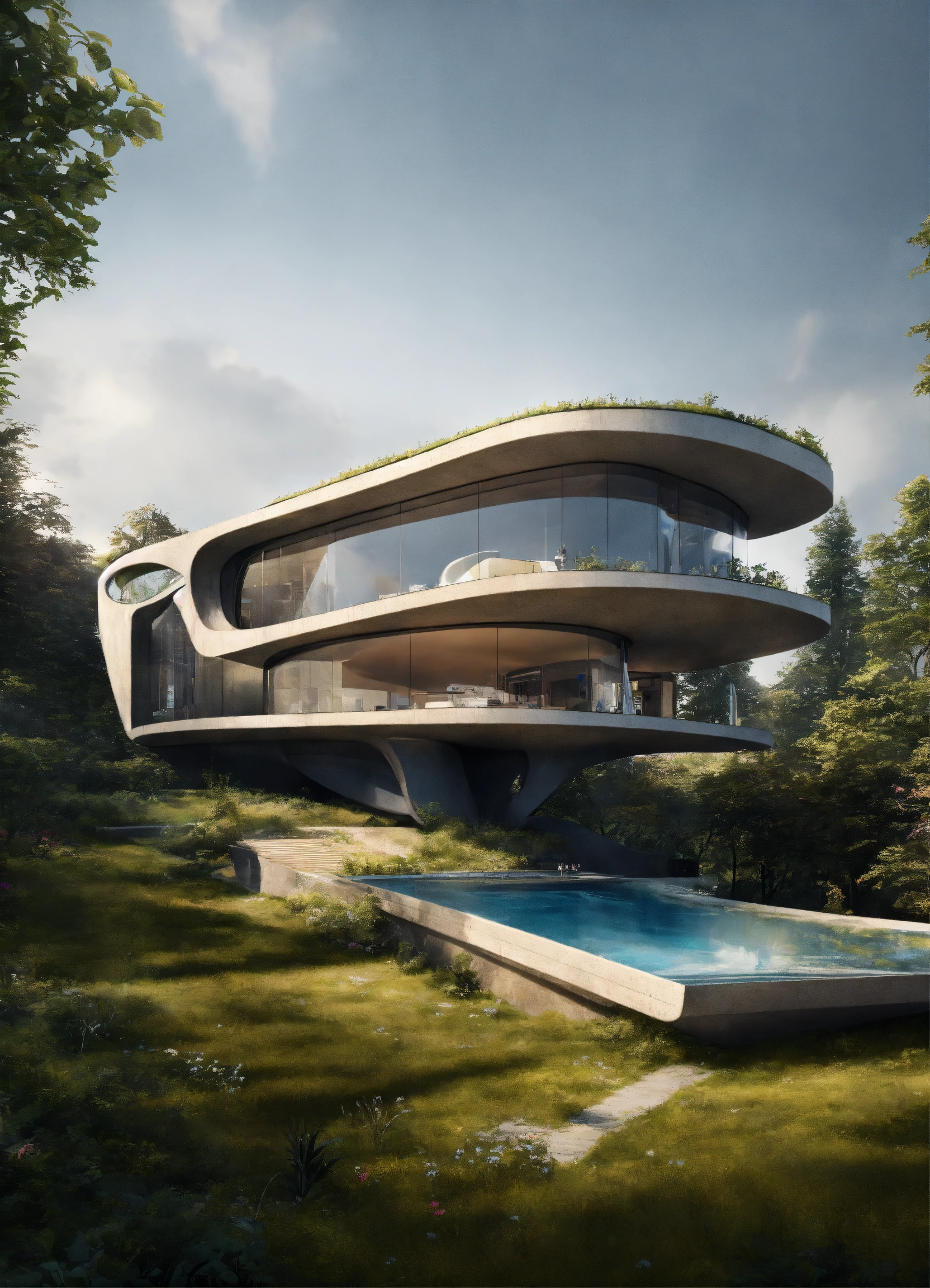 Lexica - View of Modern villa of zaha hadid from afar, cyberpunk city ...