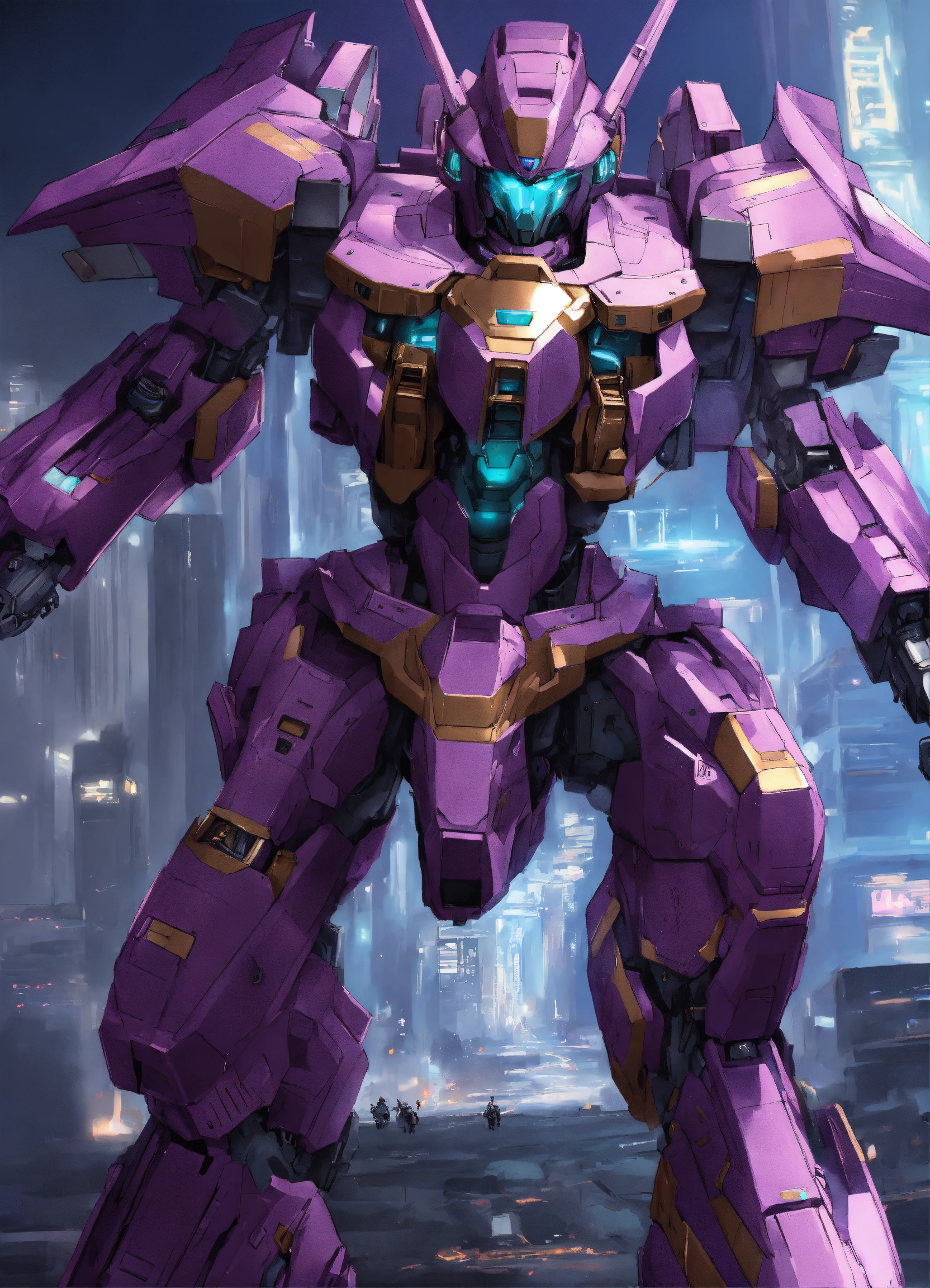 Lexica - Anime art of a royal purple purely mechanical gear large mecha ...