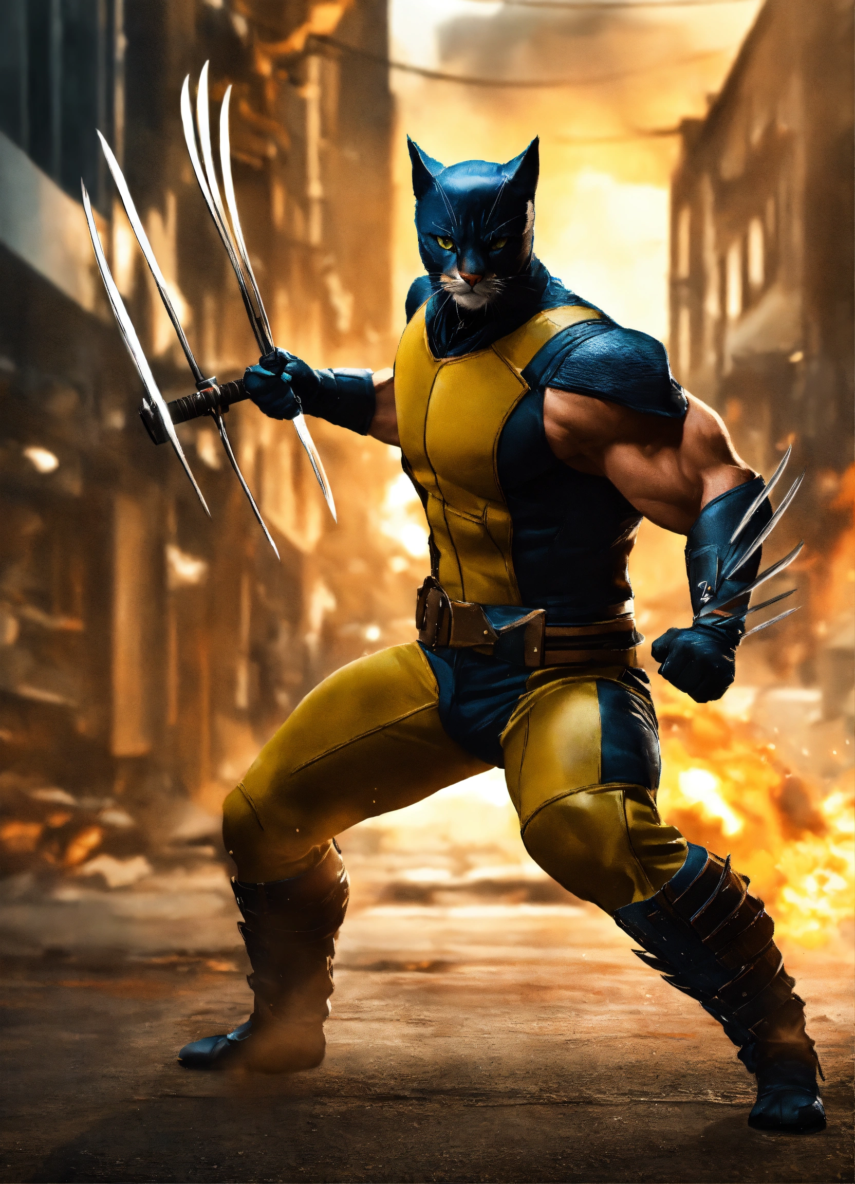 Lexica - Produce me an image of cat wolverine in fighting action, movie ...