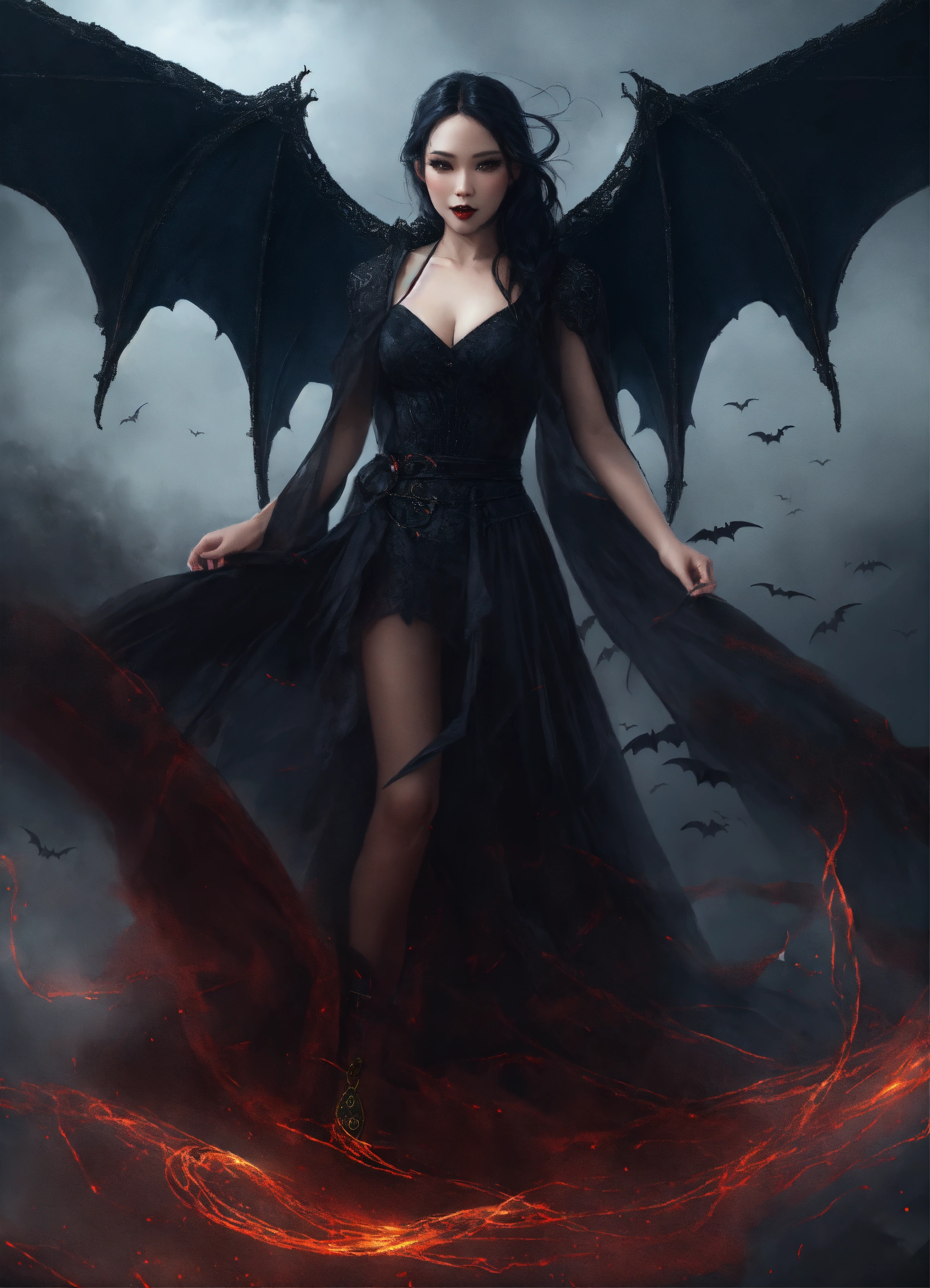 Lexica - Full body evil Asian vampire woman entangled in a dark mist ...