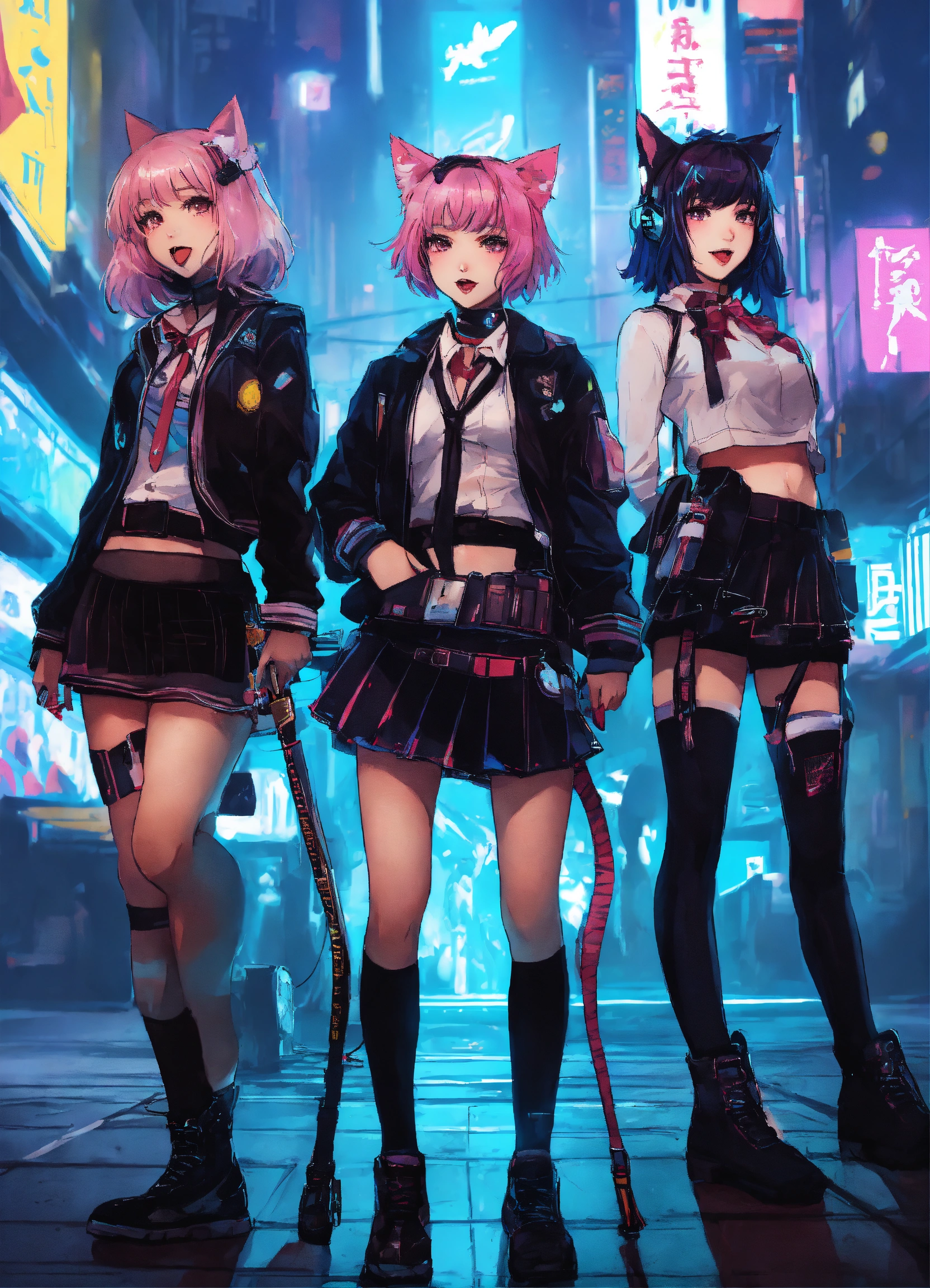 Lexica - Cyberpunk J-pop band with 3 members school girl, cat girls ...