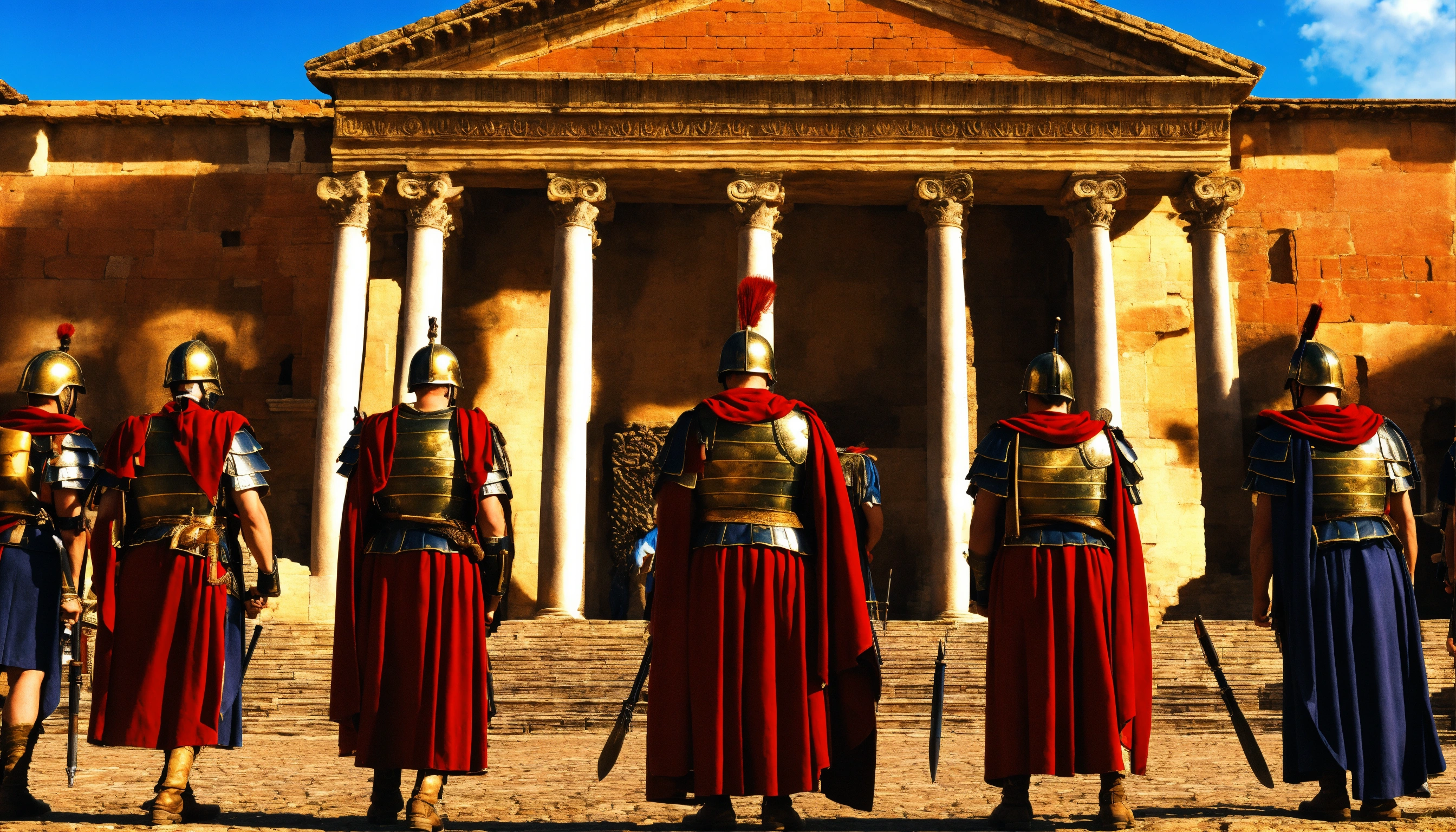 Lexica - Ancient Roman soldiers standing in front of Roman Building