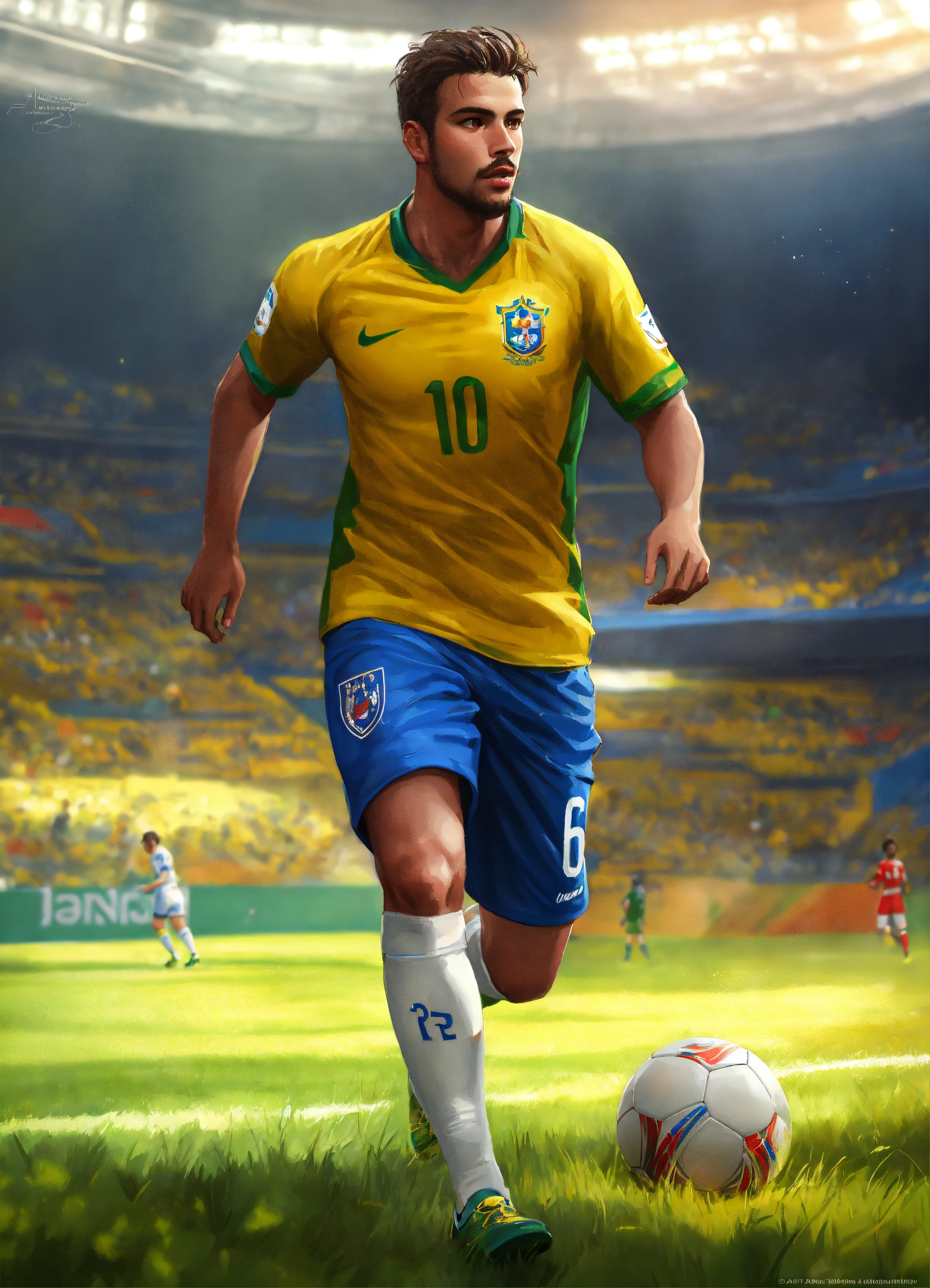 Lexica - Brasilian soccer player digital art, realistic painting, dnd ...