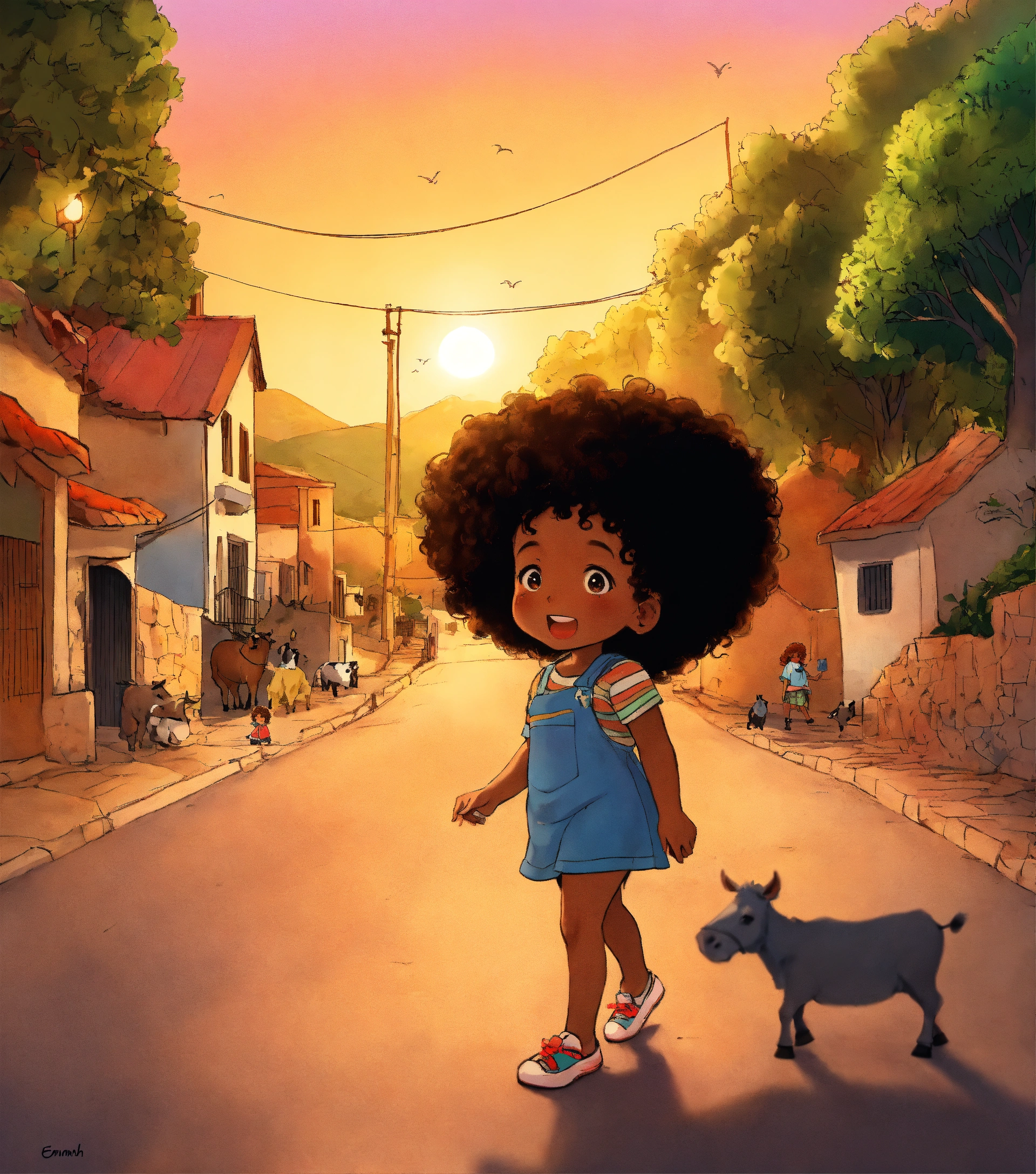 Lexica - A funny cartoon 3-year-old Caribbean girl with curly afro hair ...