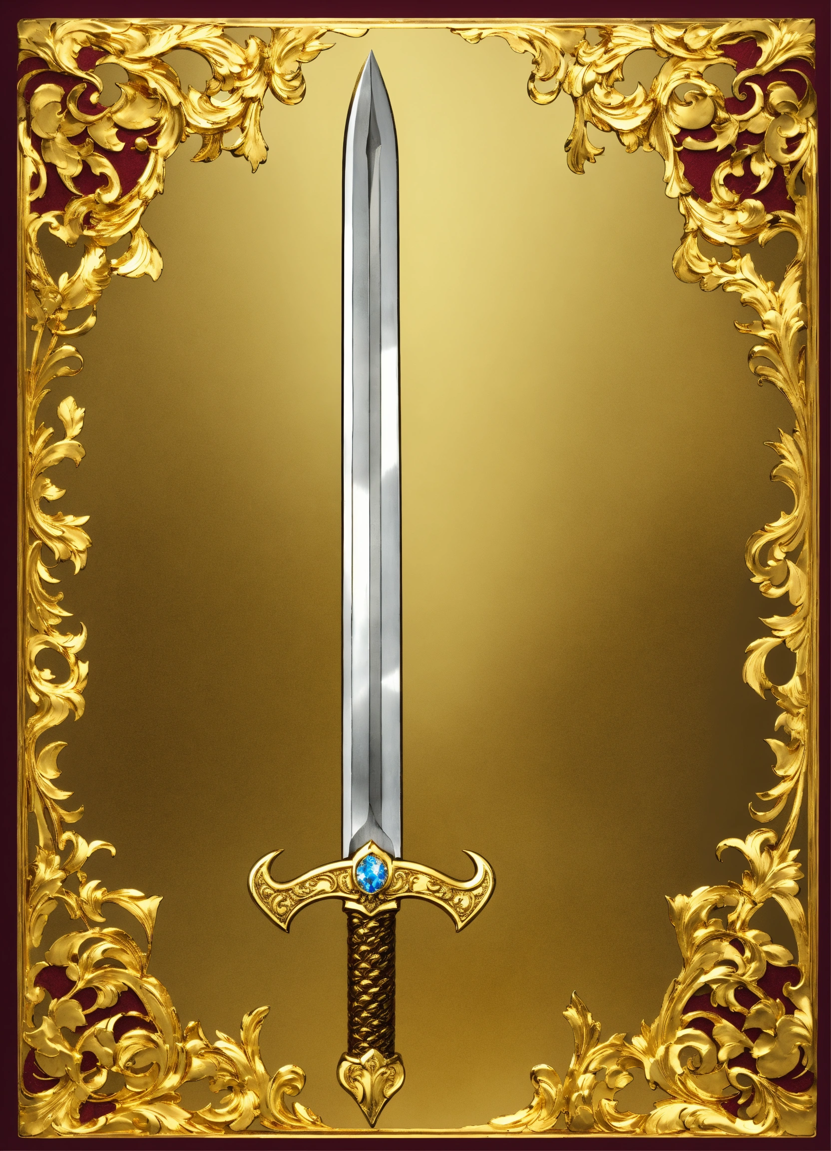 Lexica - Gold sword side view, white background, standing side view