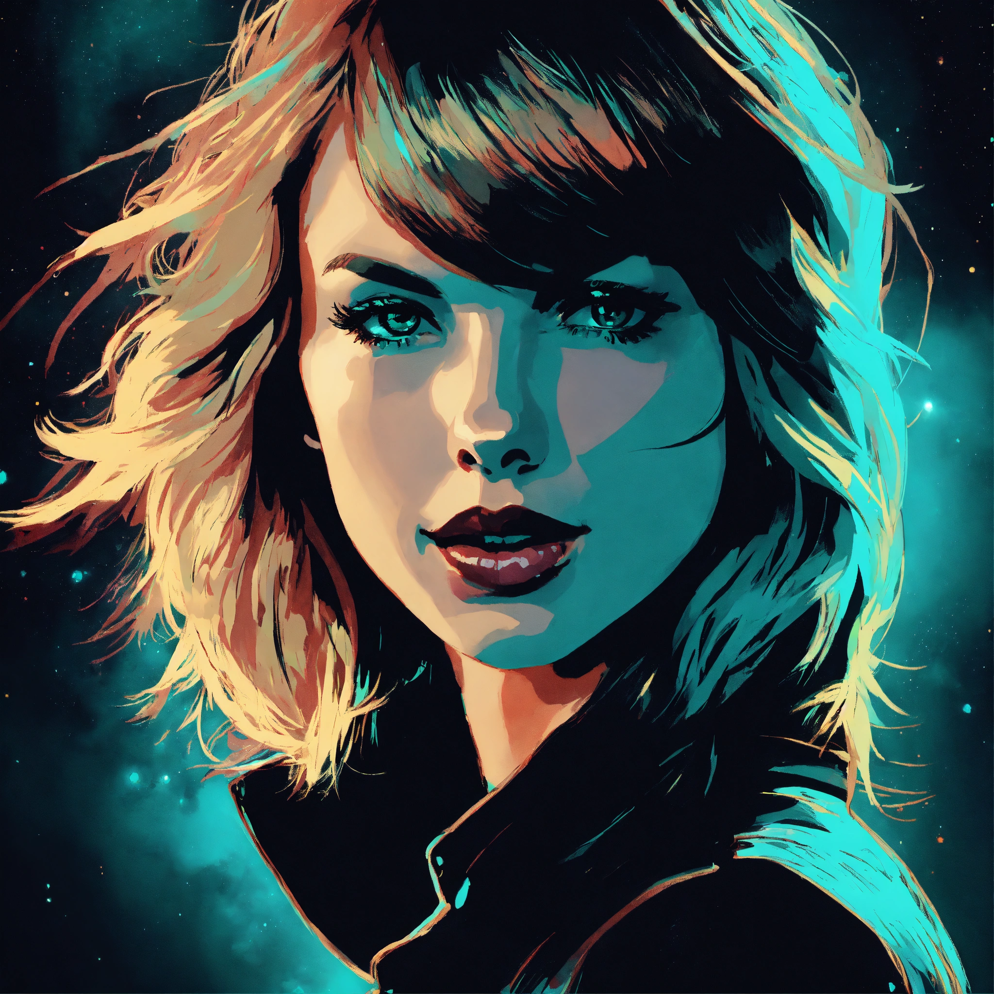 Lexica - Taylor swift, illustration, 2d, deep space dark black and aqua ...