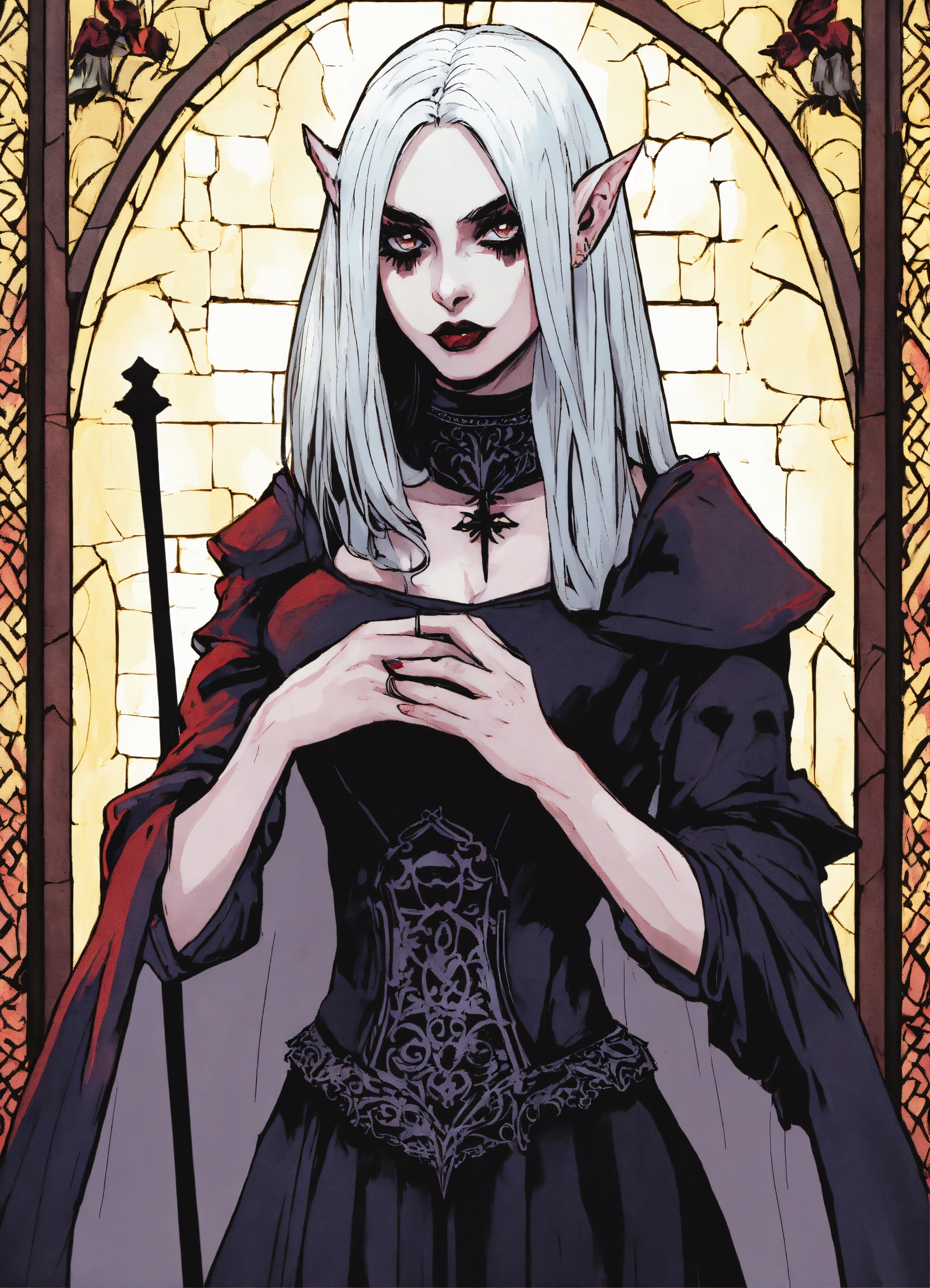 Lexica - Medieval goth young evil ghost girl with white hair . comic