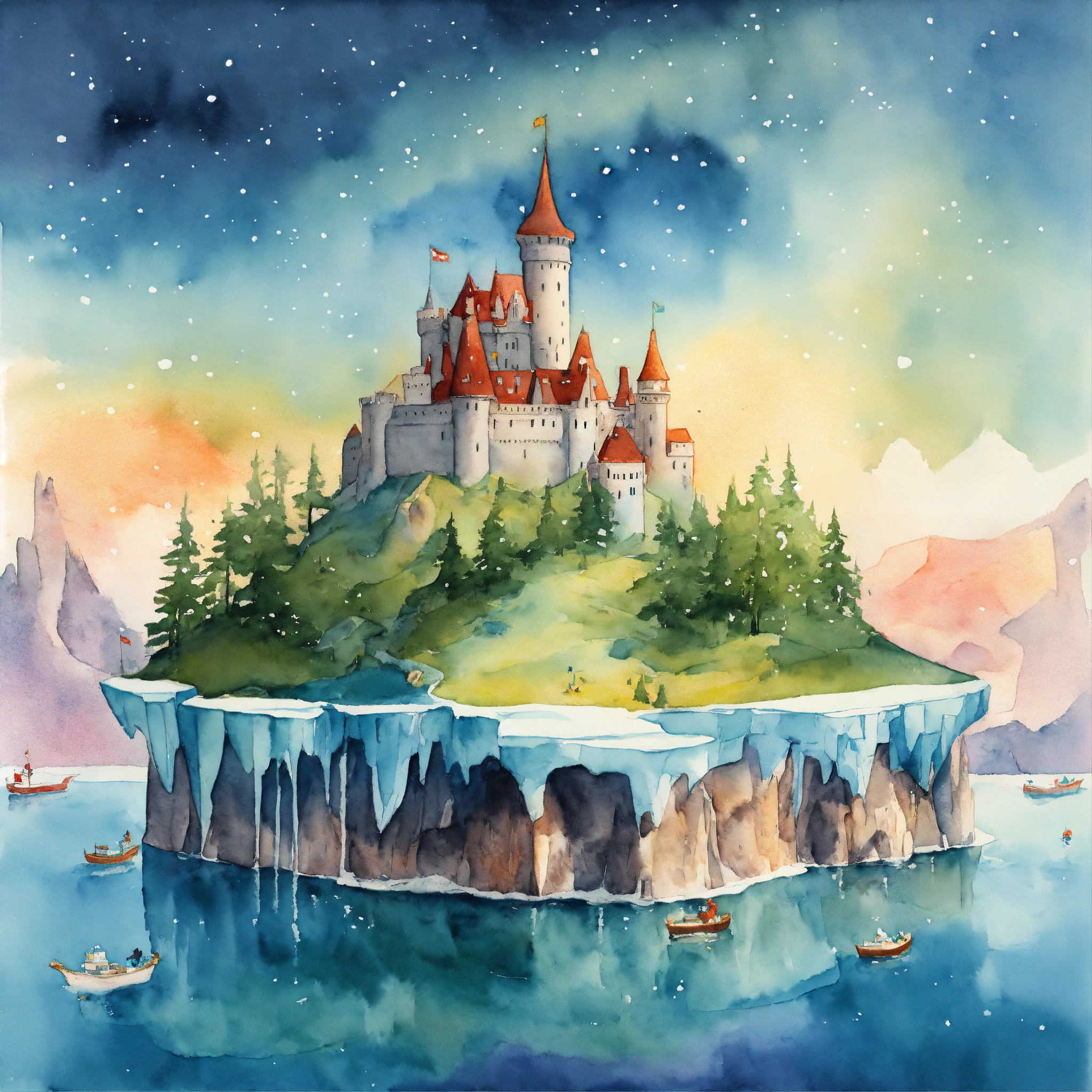 Lexica - A detailed illustration of a castle on an floating iceberg 360 ...