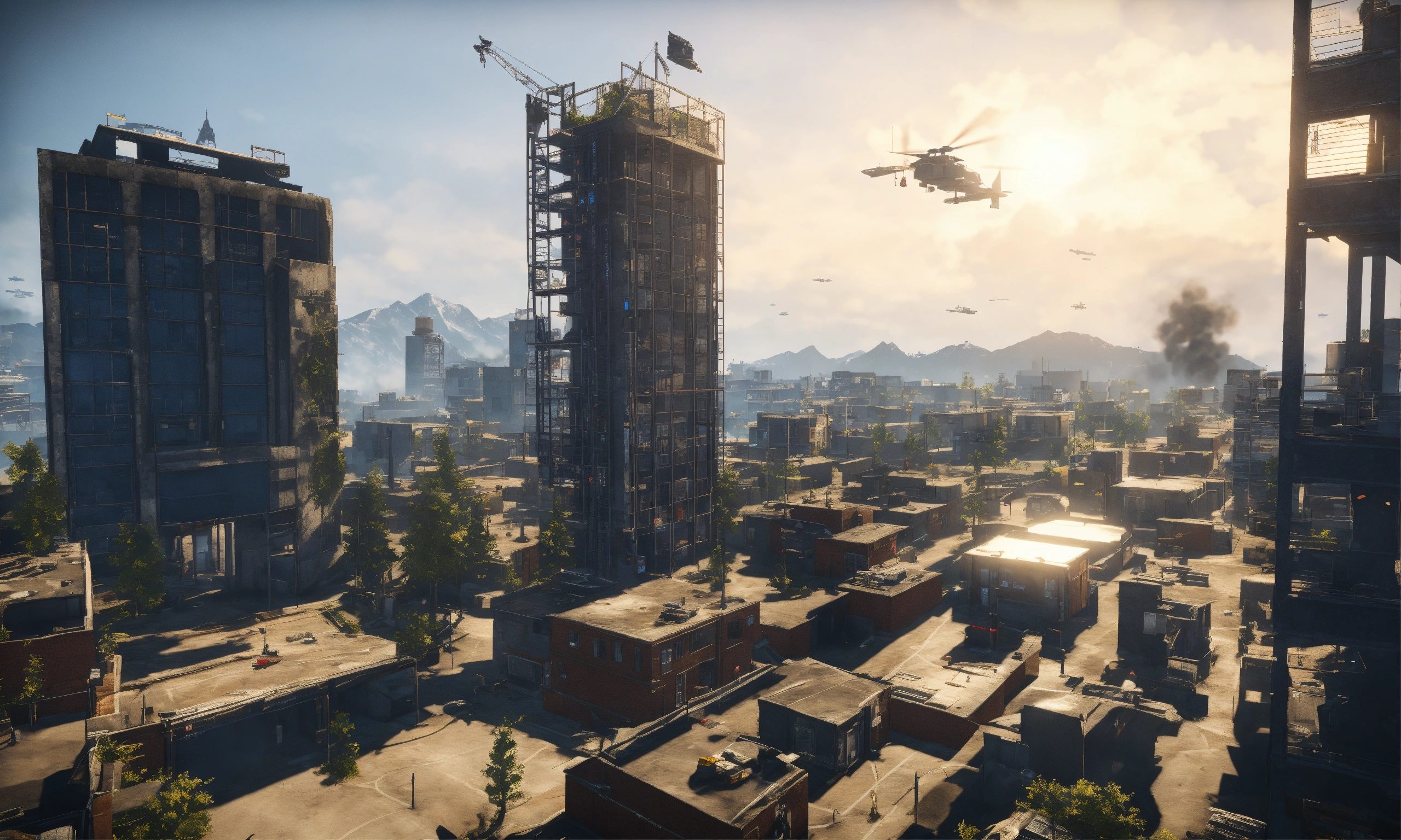 Lexica - Highrise call of duty map, blue sky, bright 4k