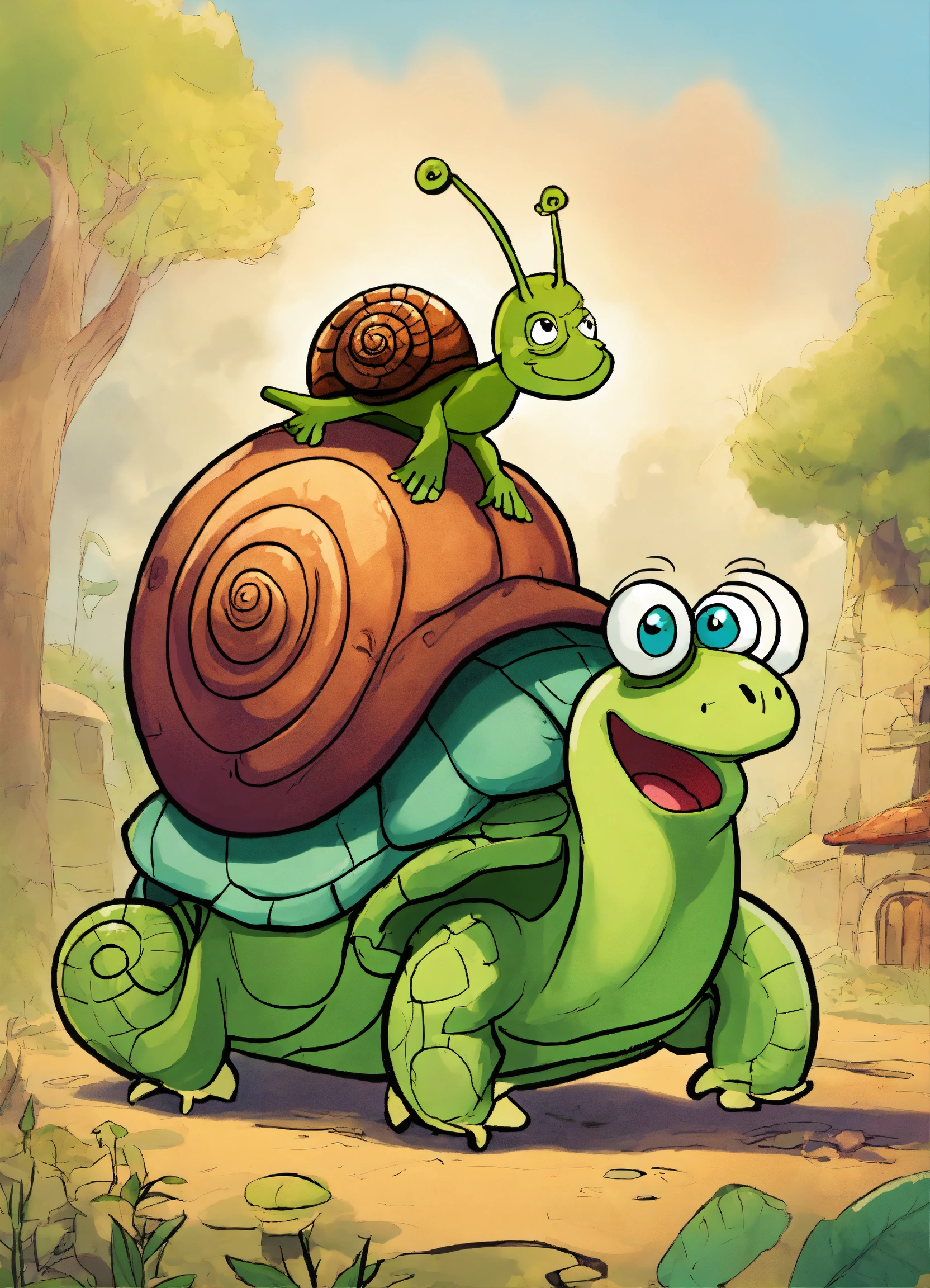 Lexica - "a CARTOON IMAGE OF A TERRIFIED snail, RIDING ON THE BACK of a ...