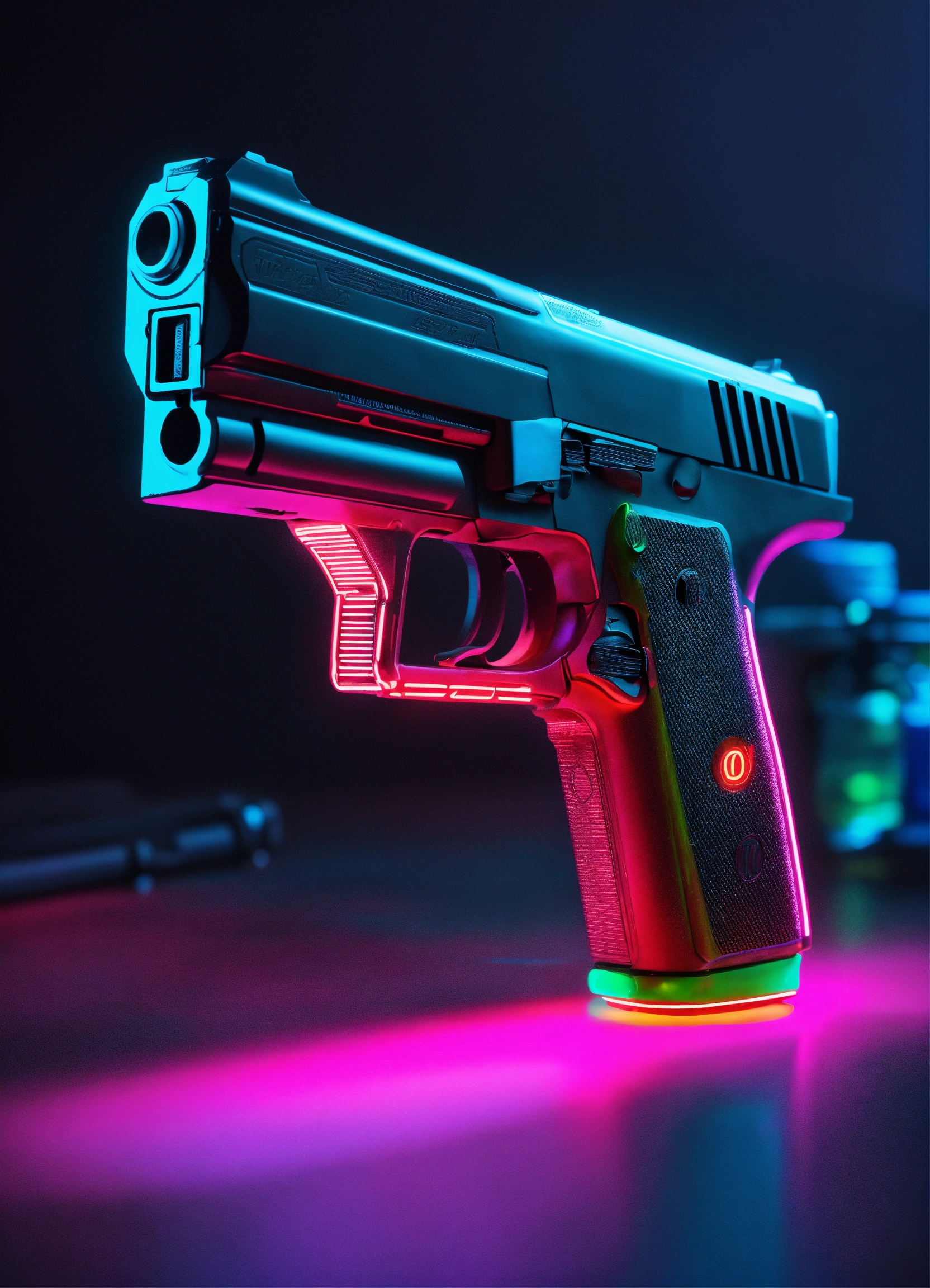 Lexica - Neon slightly glowing cyberpunk handgun hyper realistic handgun