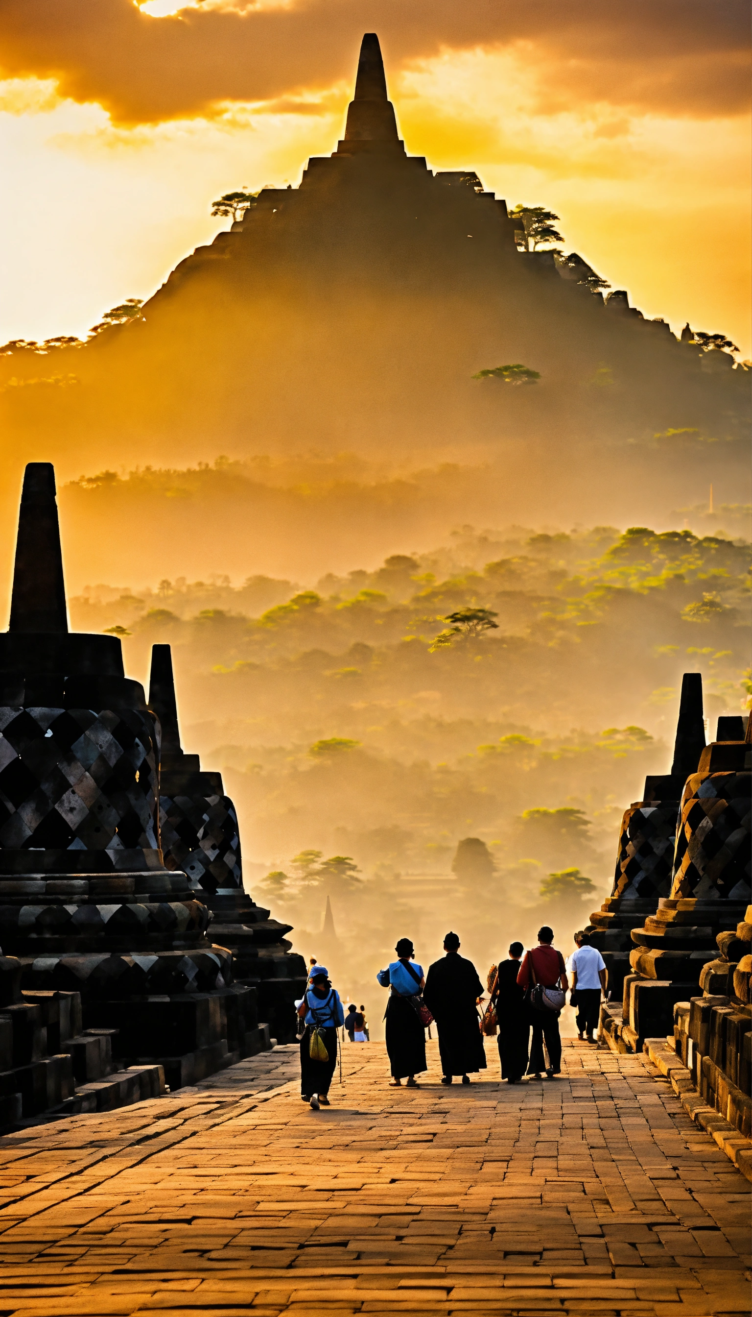 Lexica - Pilgrims walking through the Borobudur temple on a soul ...