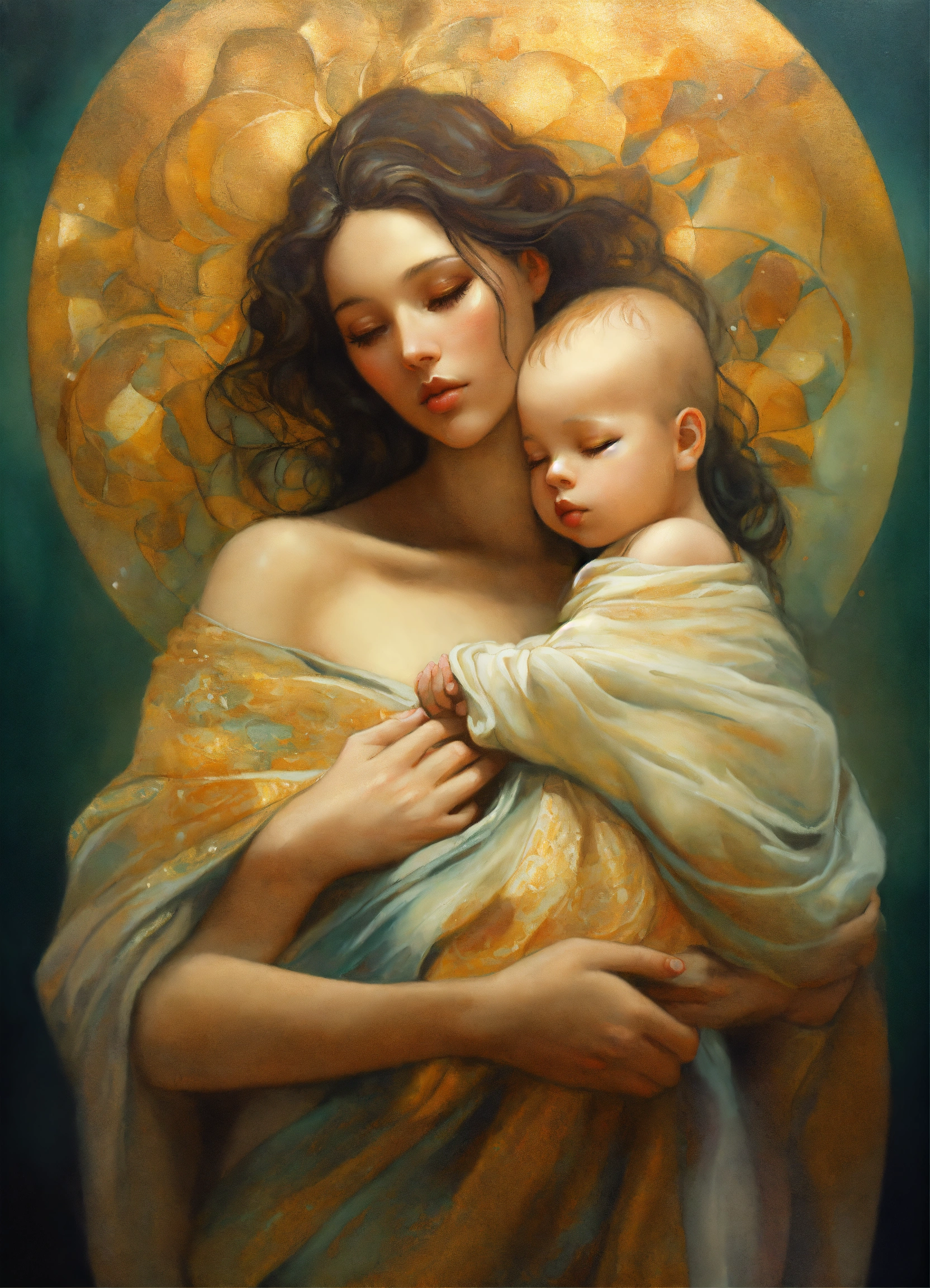 Lexica - Oil painting beautiful homeless woman holding a perfect baby ...