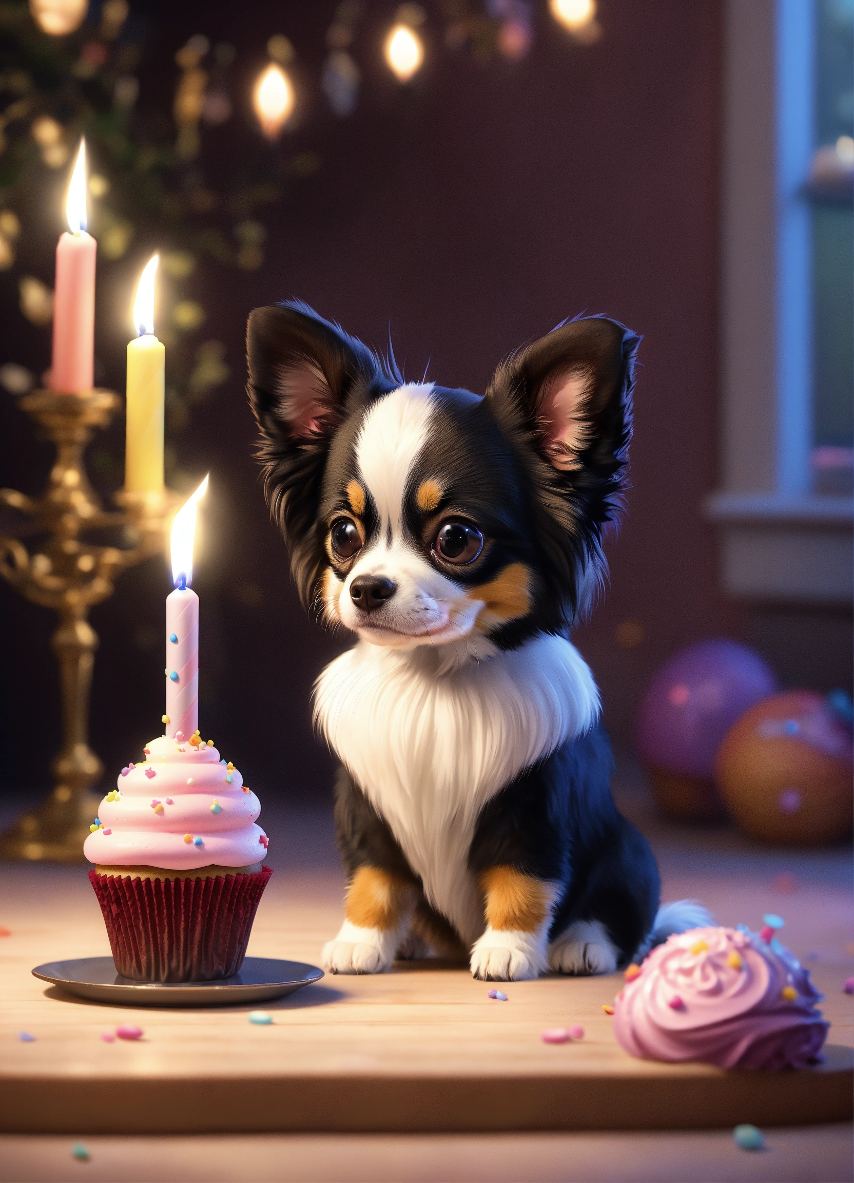 Lexica - Toy art cute realistic black white Papillion dog sitting ...