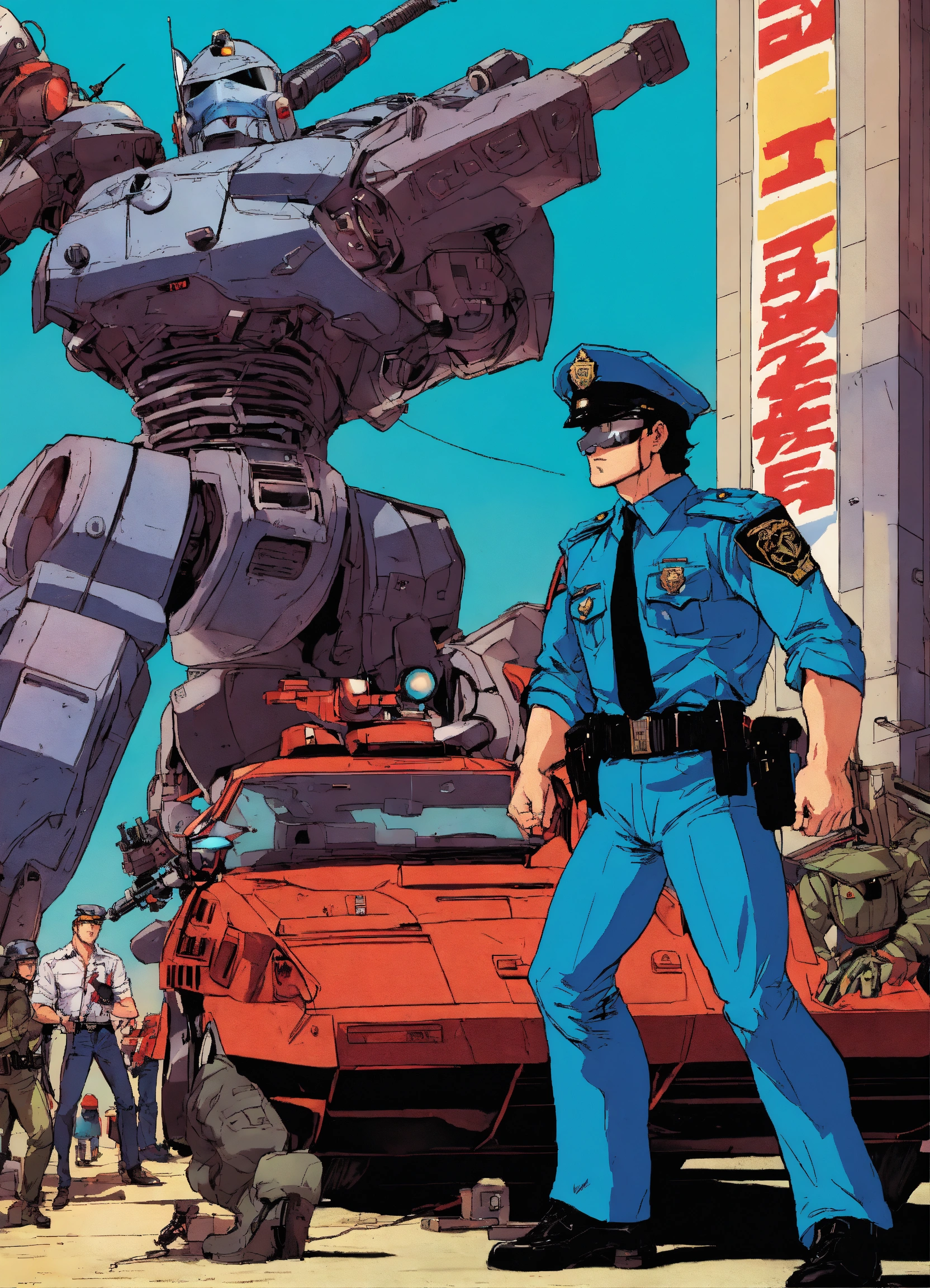 Lexica - 80s anime evil cops and robots fighting comic cover