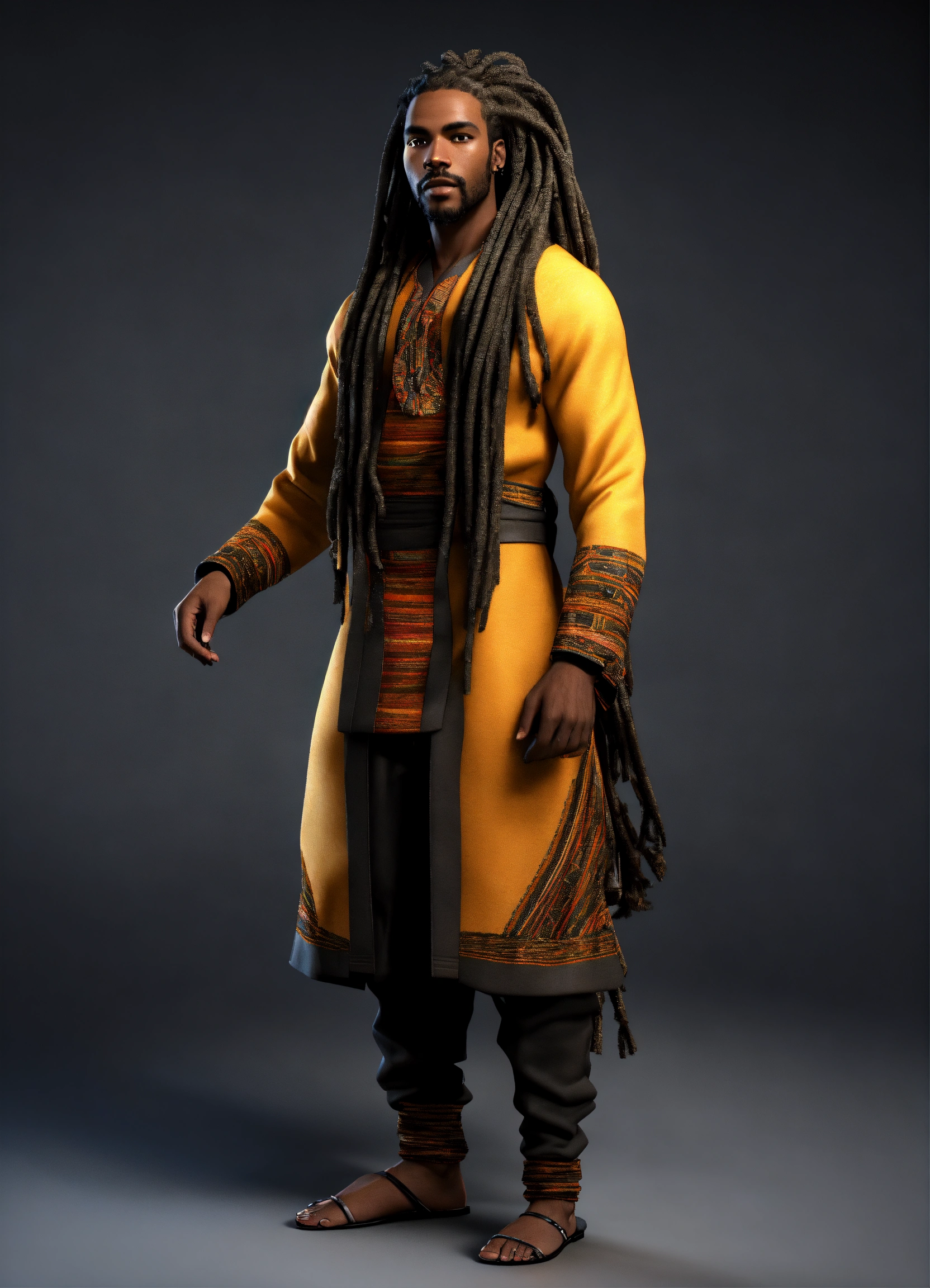 Lexica - 3d render of a Black man with long flowing dreadlocks, 6'5 ...