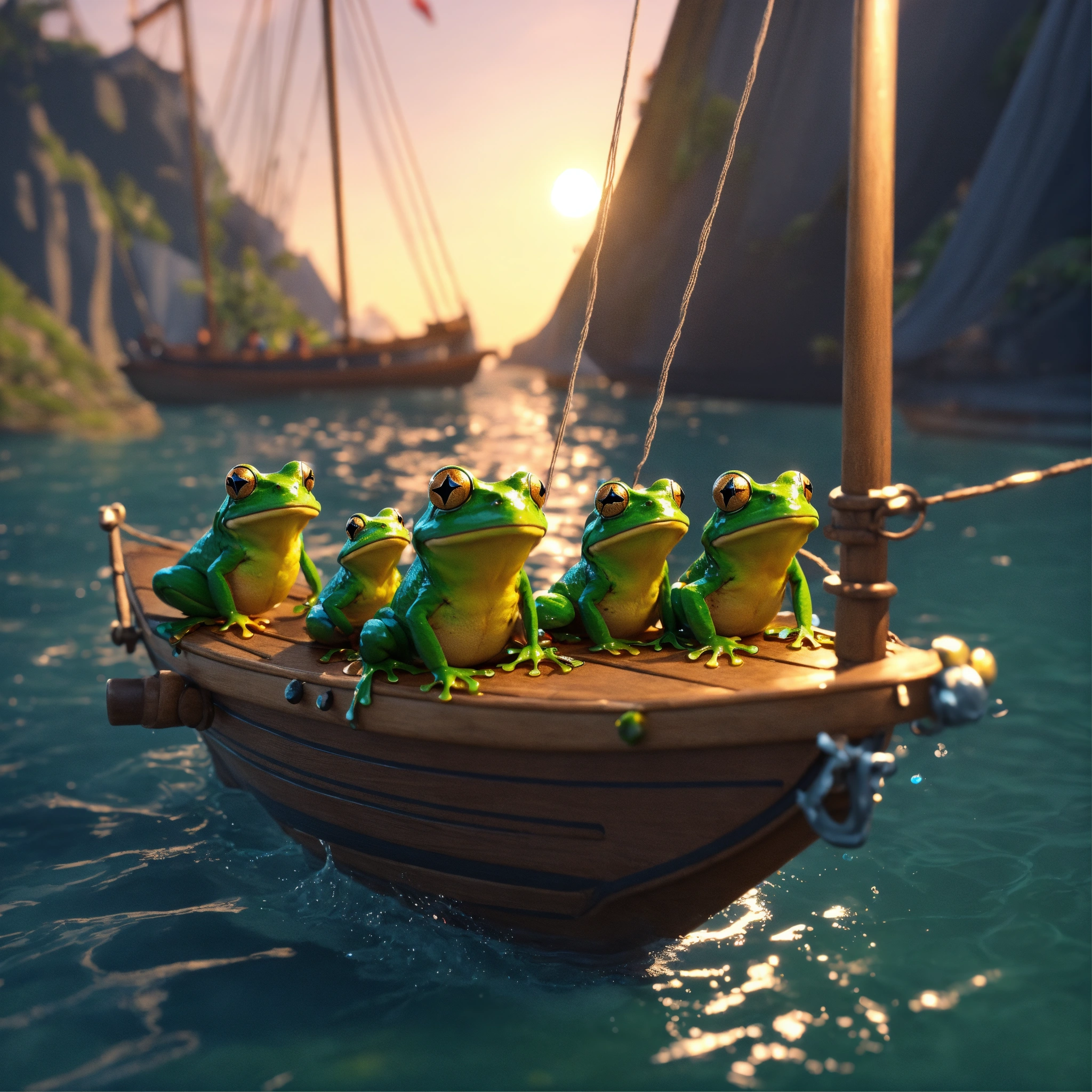 Lexica - A cute frighted crew of frogs running around on a a sailing ...