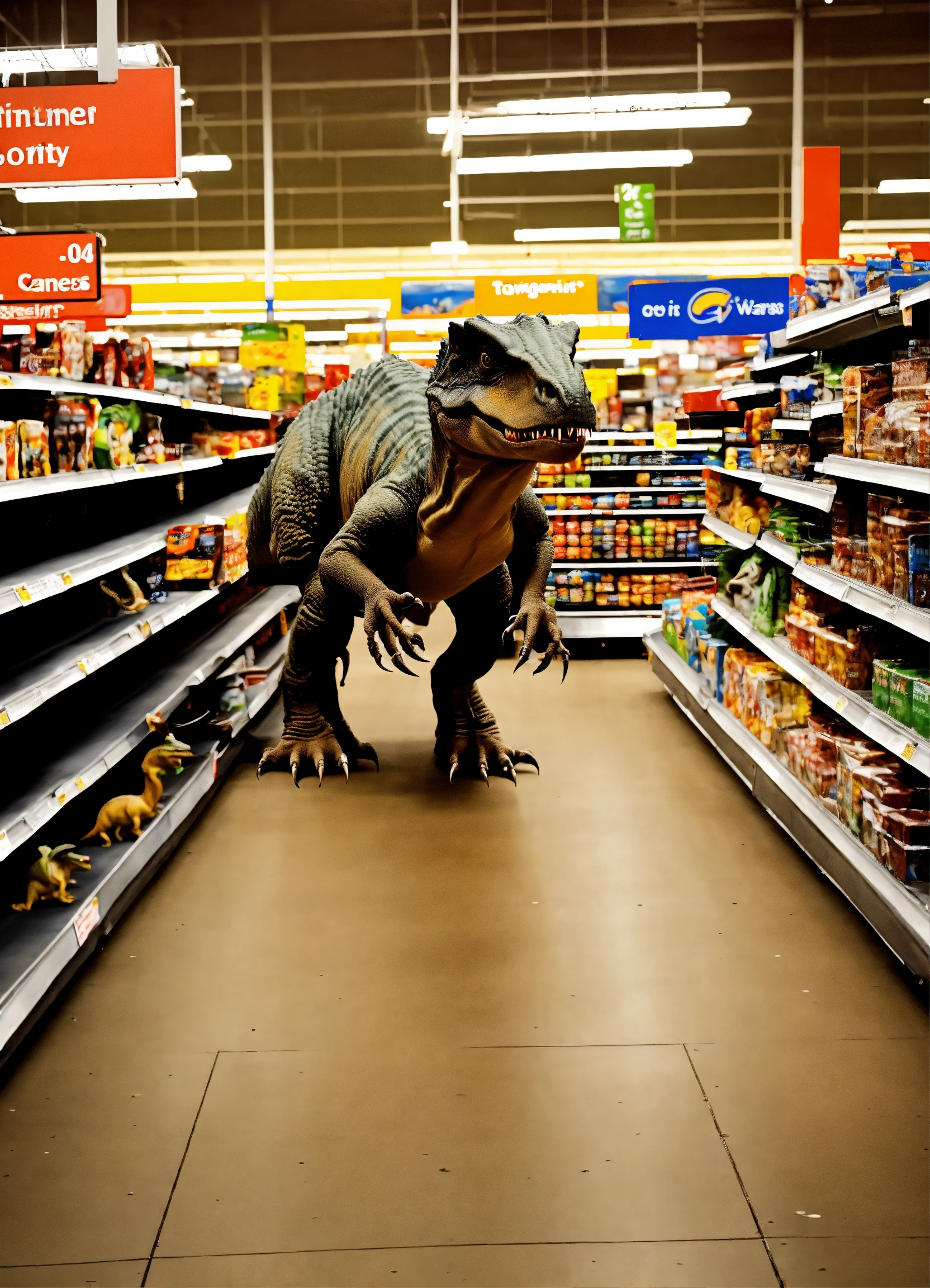 Lexica - Security camera footage of dinosaurs in Walmart