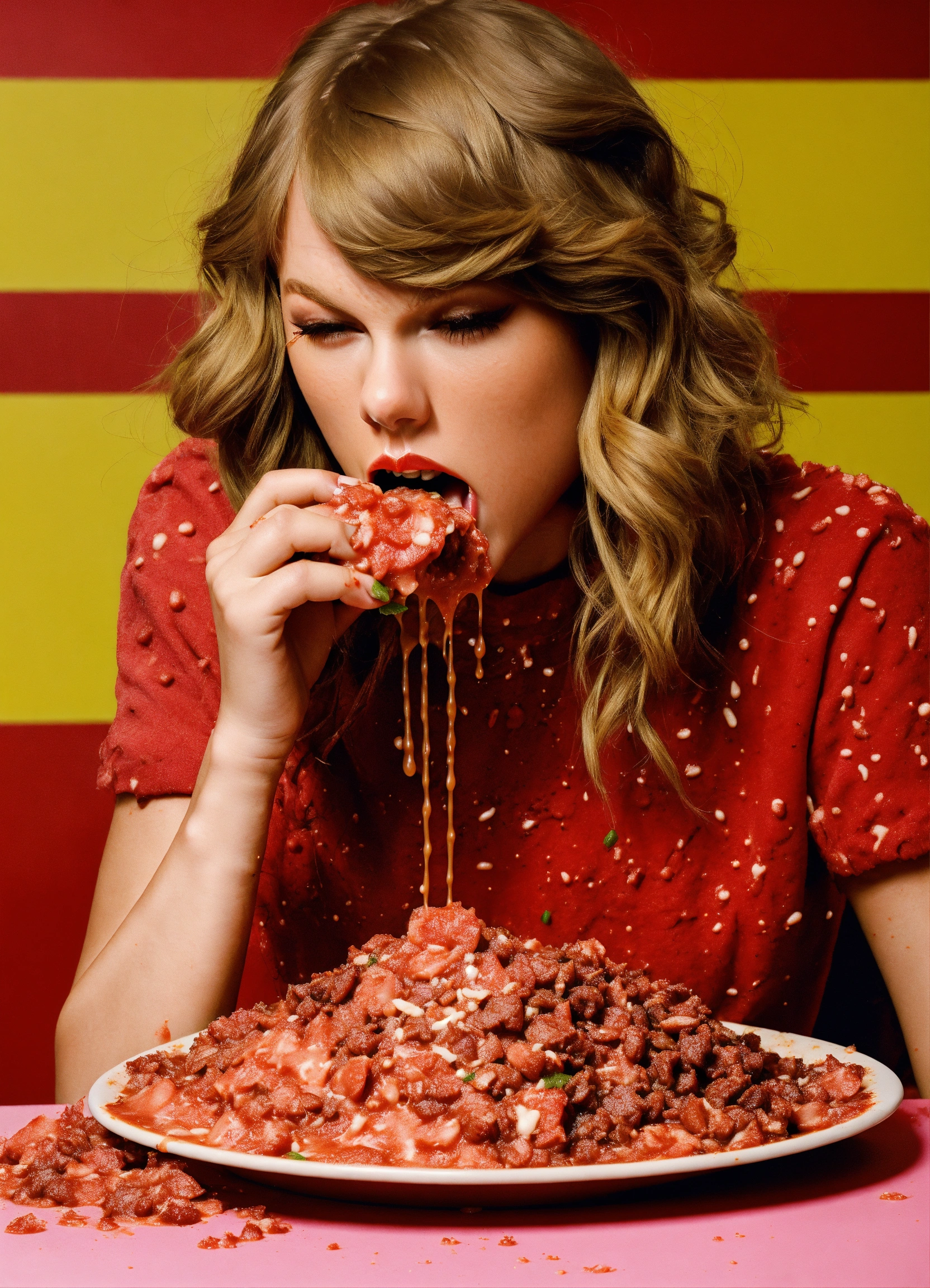 Lexica - Photo realistic shot of taylor swift eating a disgusting pile ...