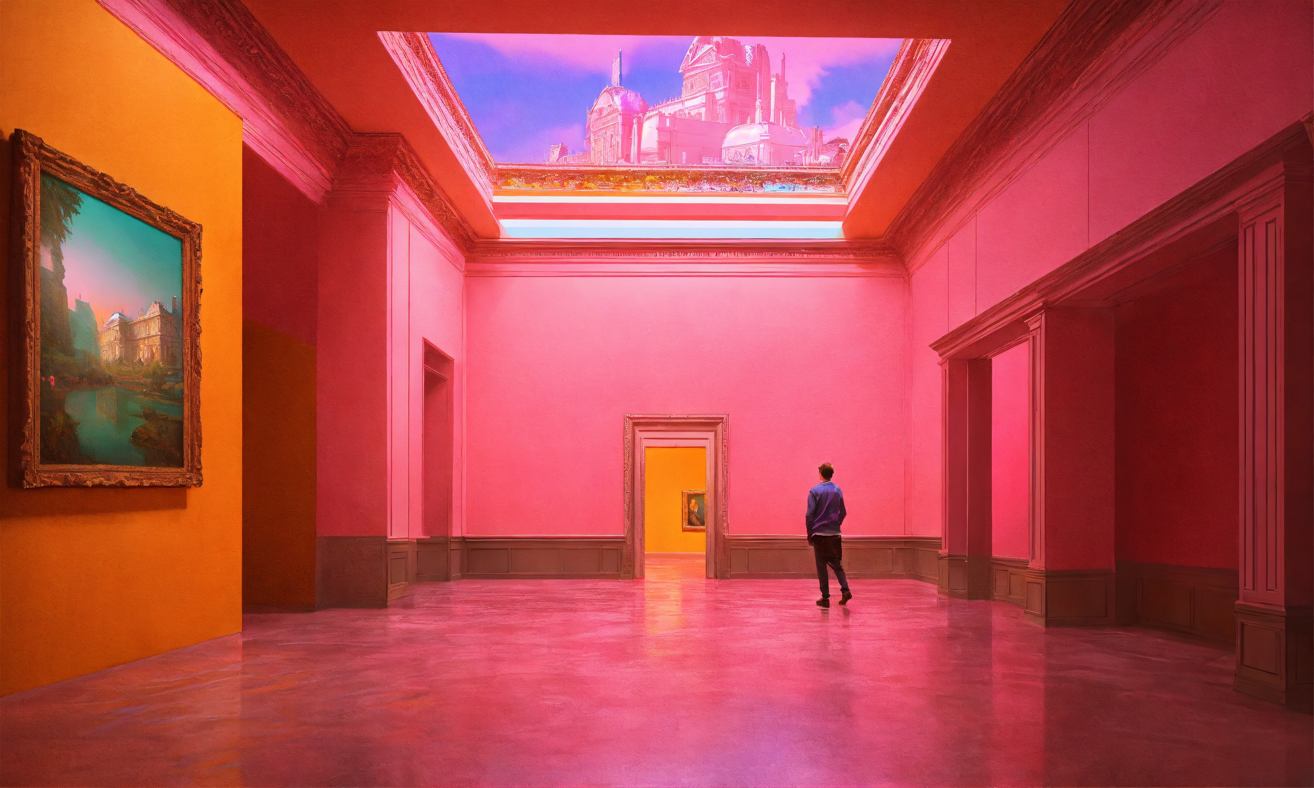 Lexica - Large room at the louvre with massive framed painting on the ...