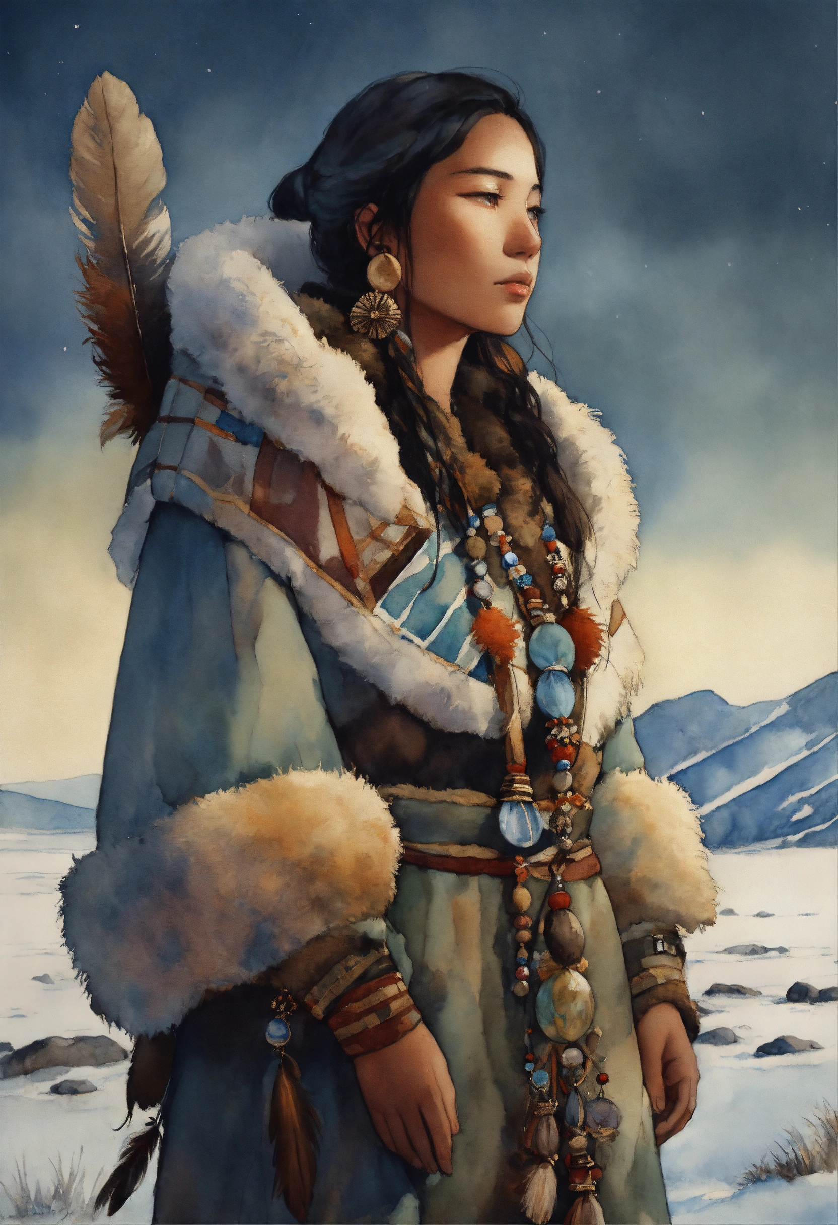 Lexica - Illustration of an inuit woman, young, 18 years old, beautiful ...