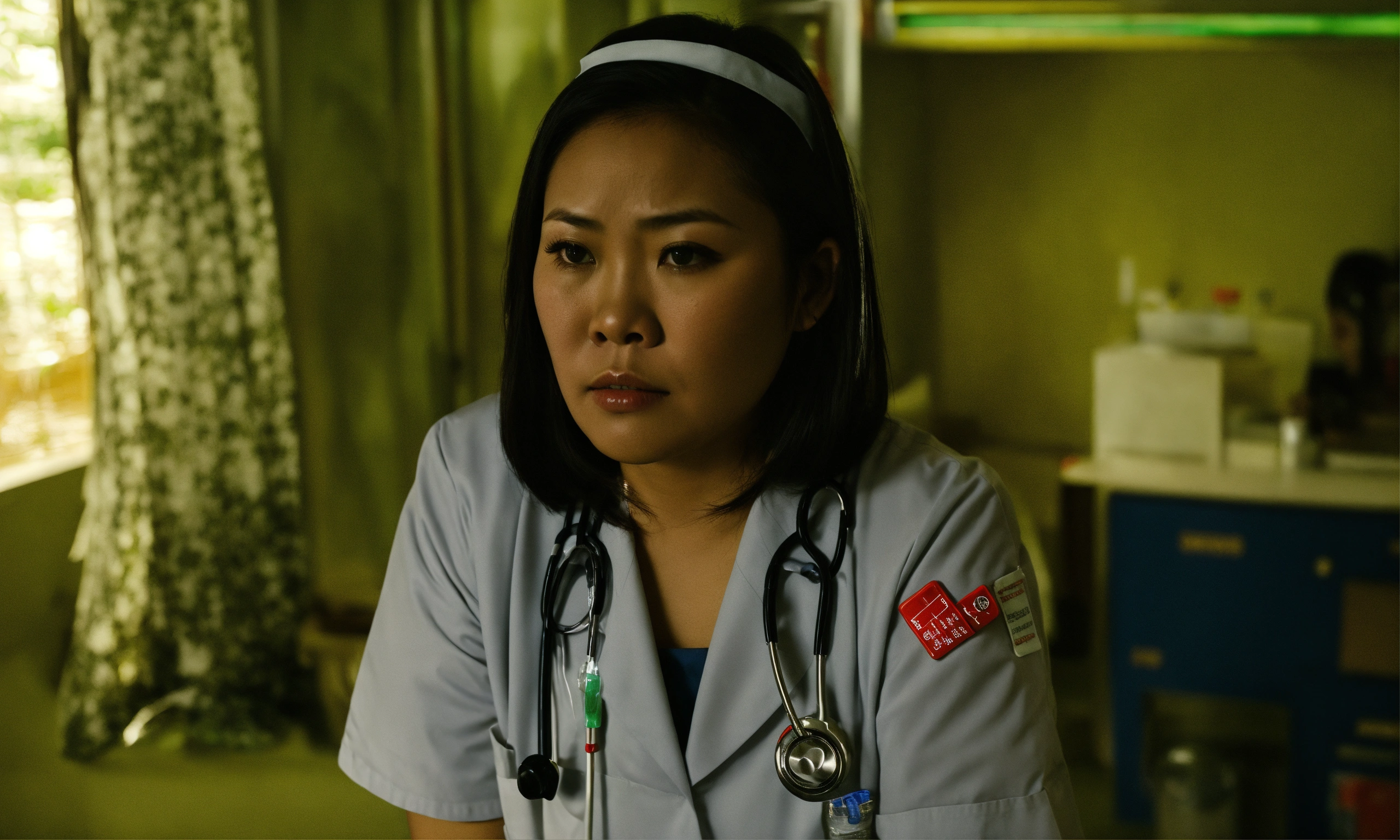 Lexica - Filipina Nurse, woman, sad, full body