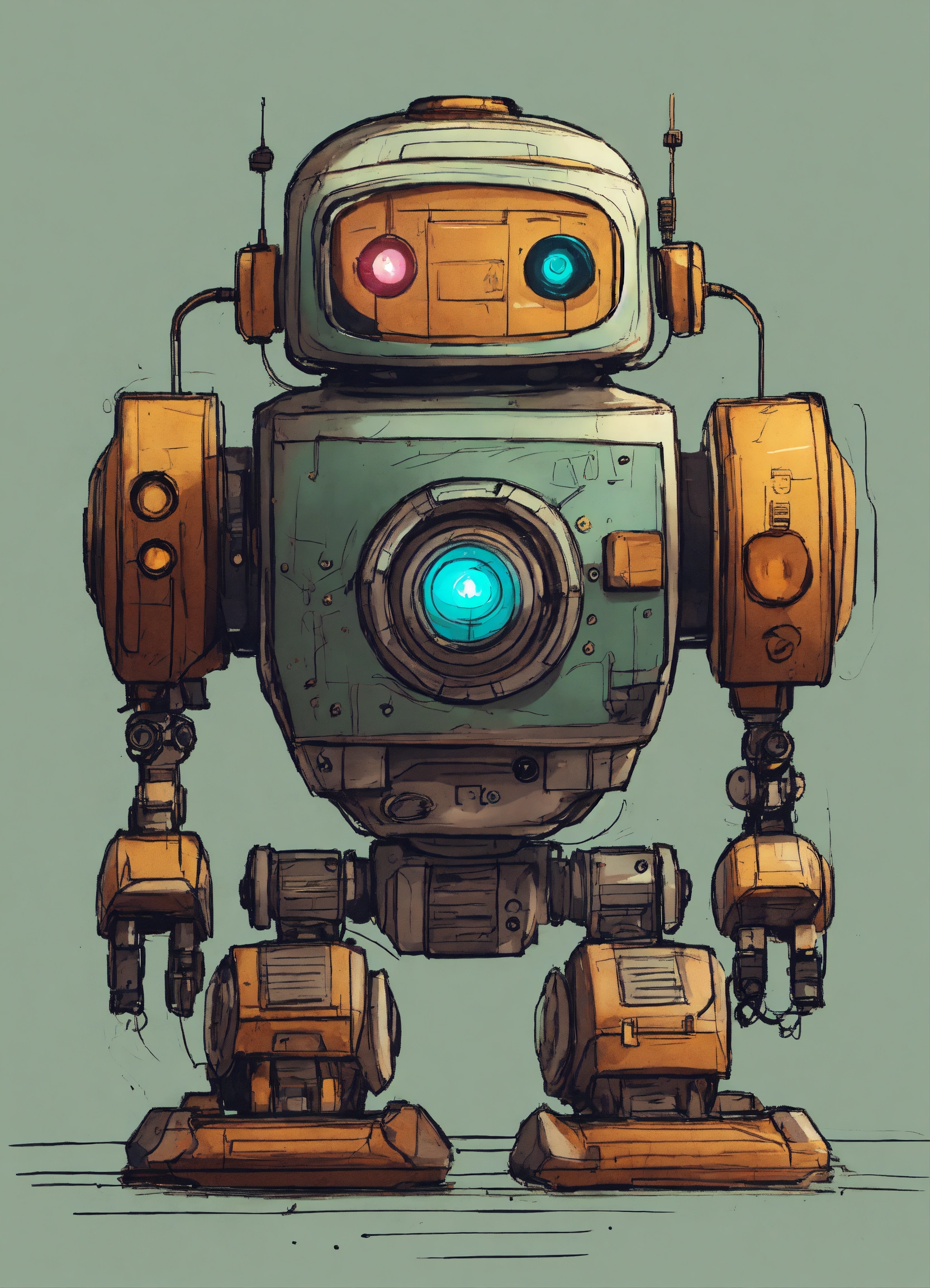 Lexica - Minimalist color sketch of sci-fi cute robot design in the ...