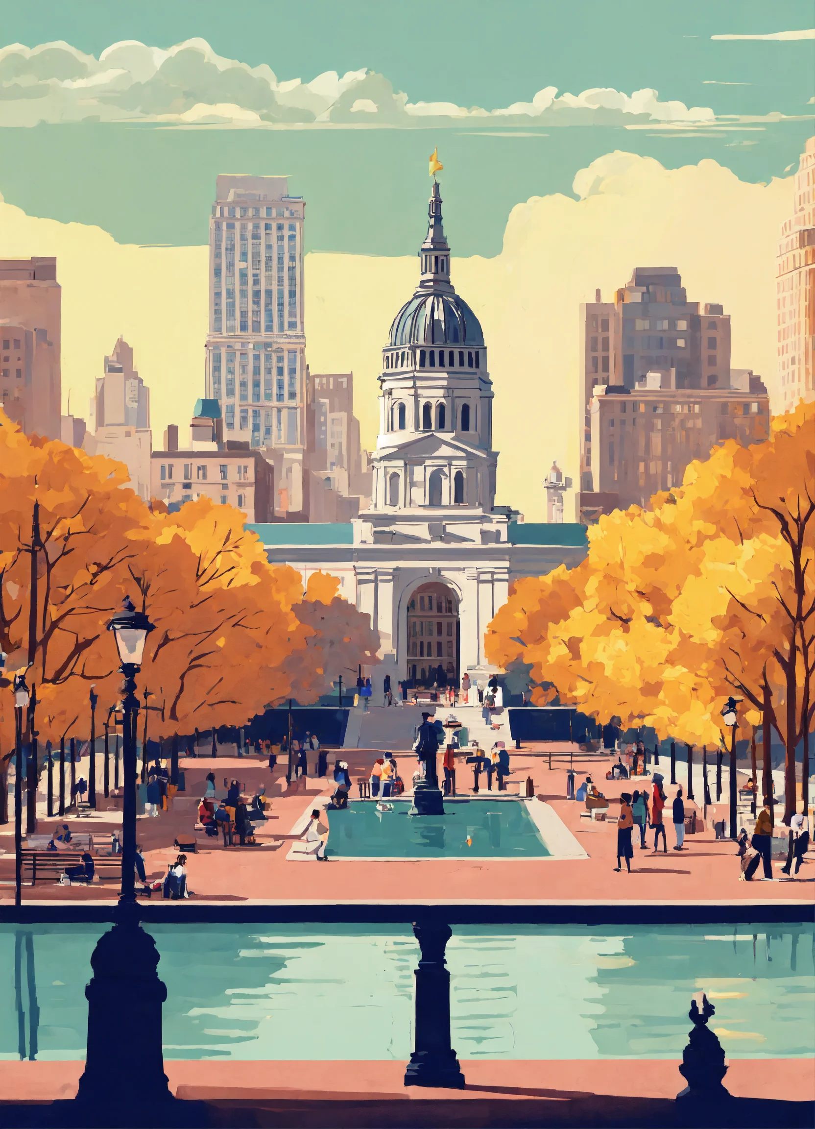 Lexica - Illustration of Washington Square Park in the style of ...