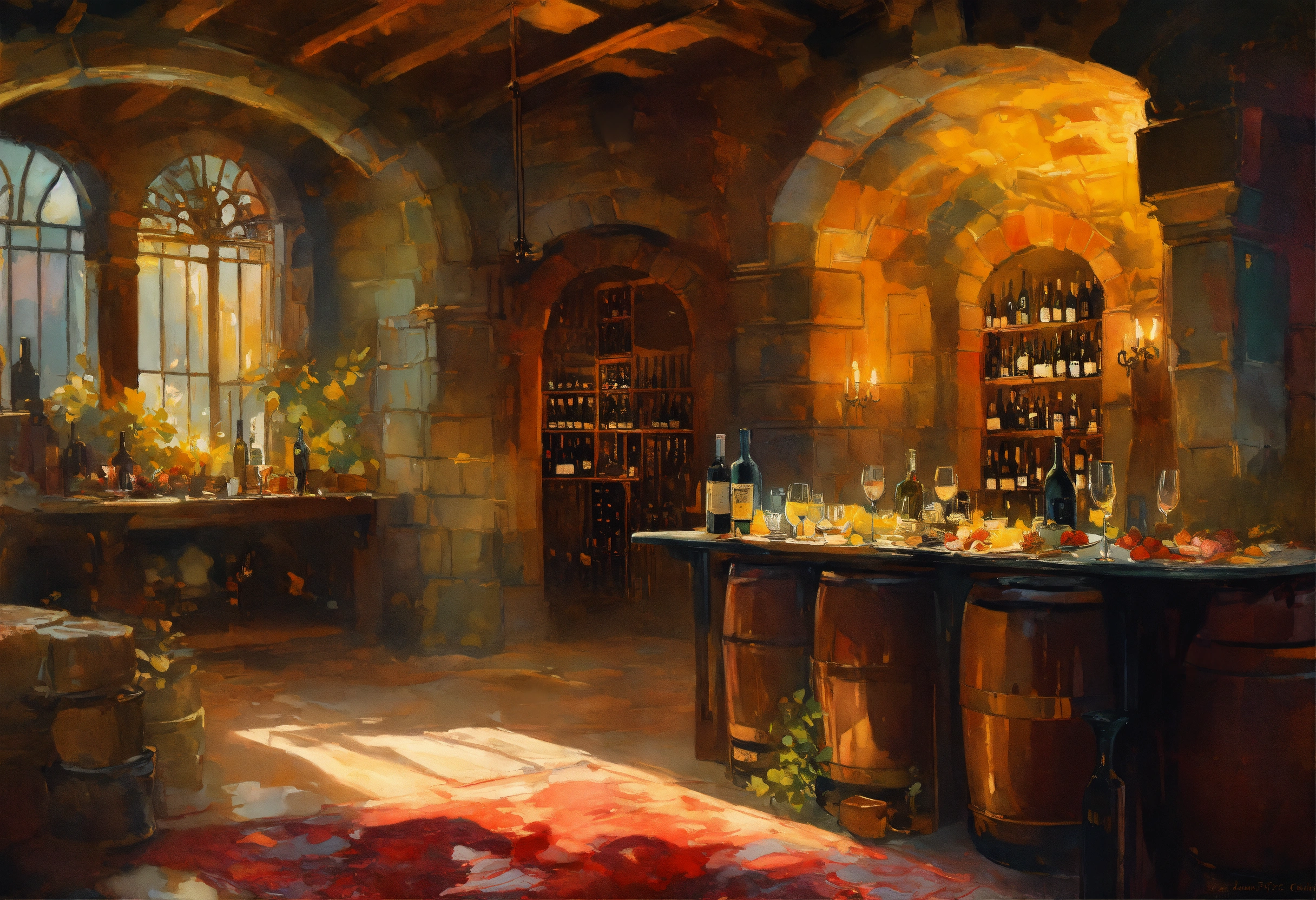Lexica - A colorful art illustration of castle inside scene, wine ...