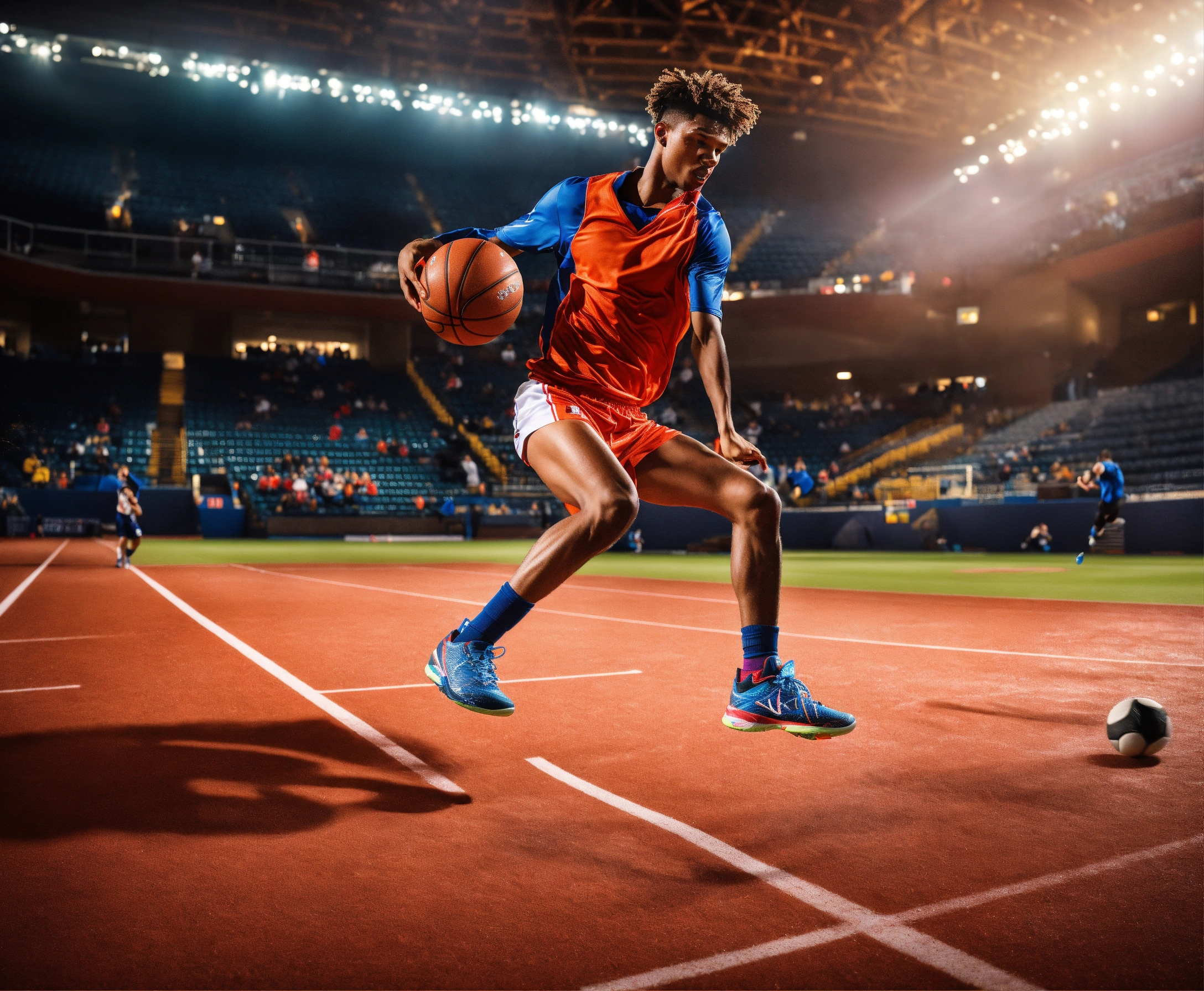 Lexica - Generate an image of a multi-sport athlete in the midst of ...