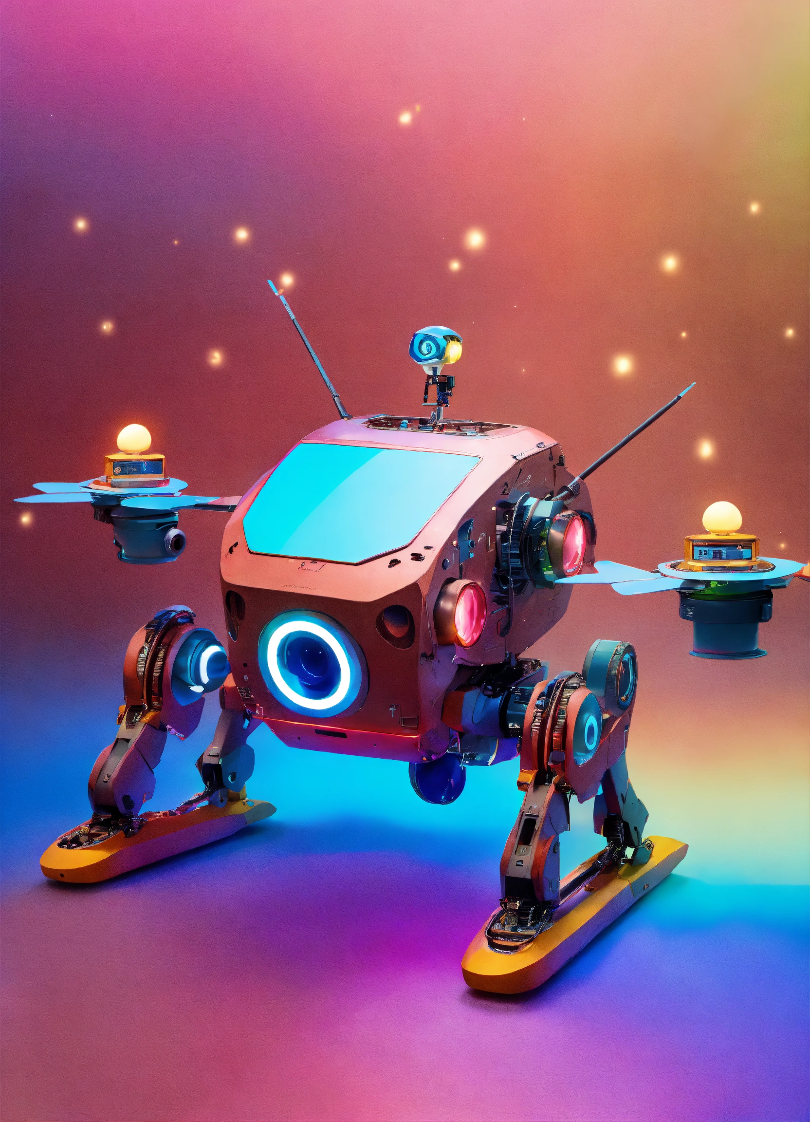 Lexica - Ultra realistic friendly flying robot named Steve, rainbow colored