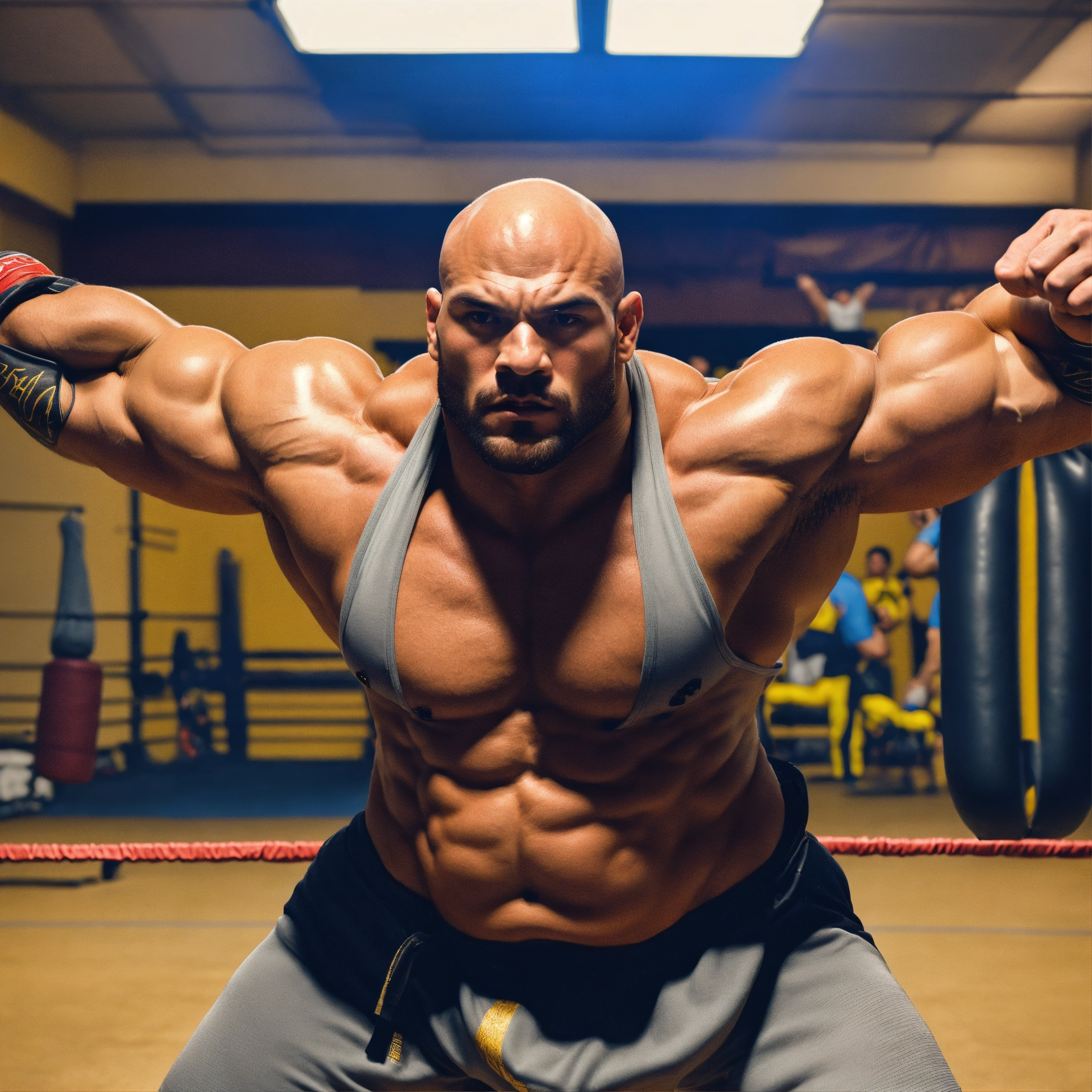 Lexica - 30-year-old wrestler with big muscles in a dojo, bodybuilder, big, martial artist ...