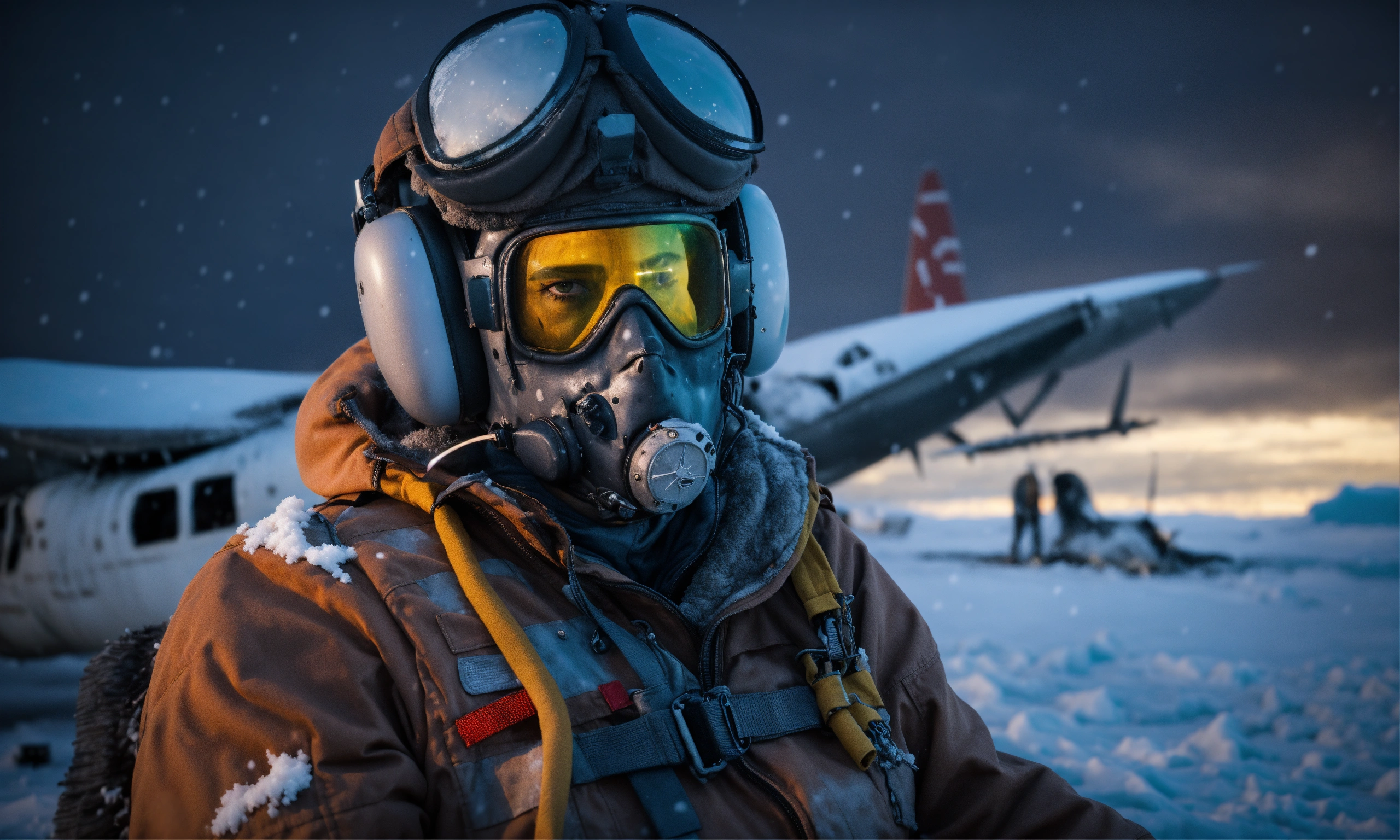 Lexica - Scary zombie-pilot sitting near crashed plane in Antarctica ...