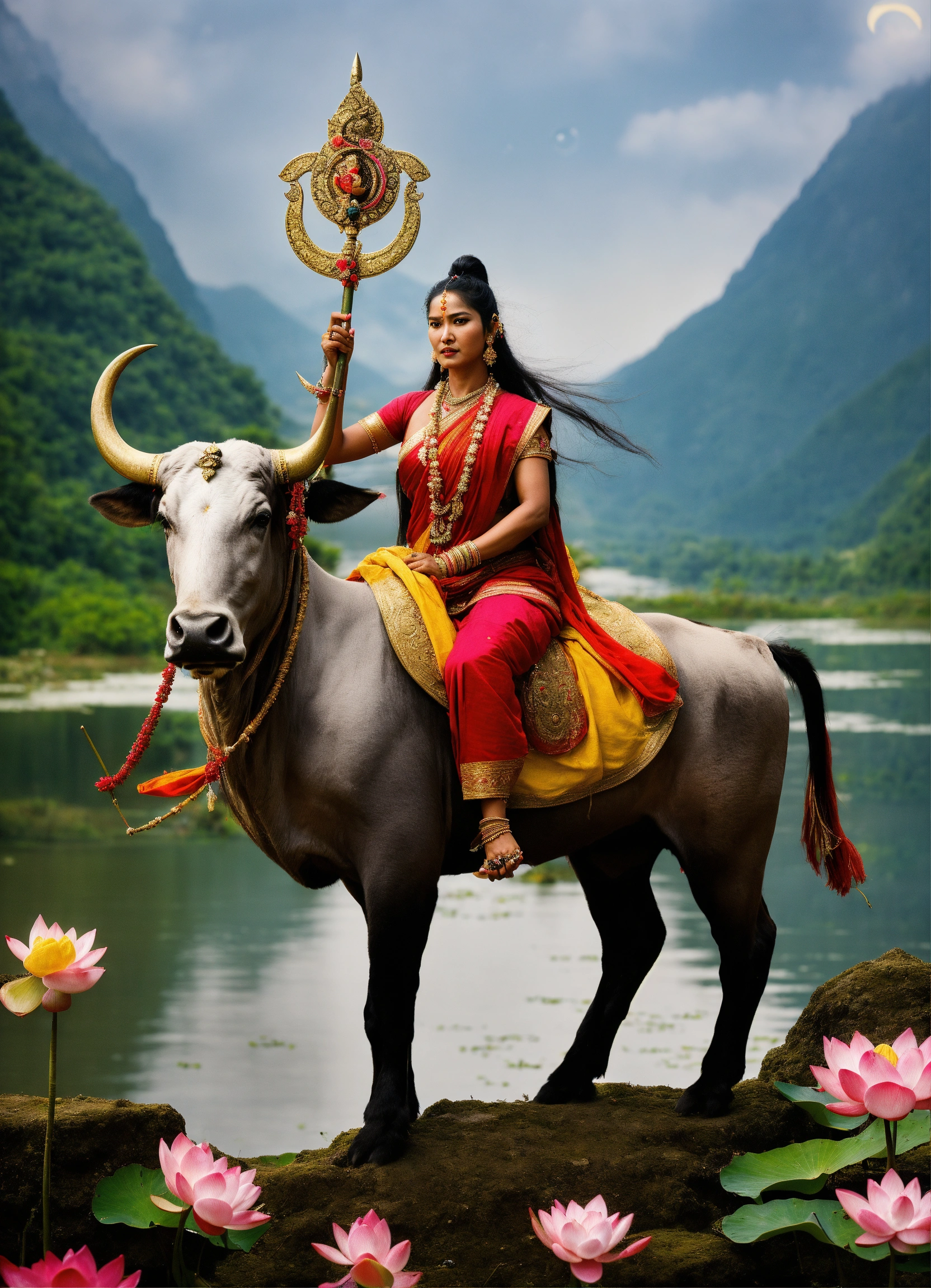 Lexica - A hyper realistic photograph of Maa Shailaputri has a half ...