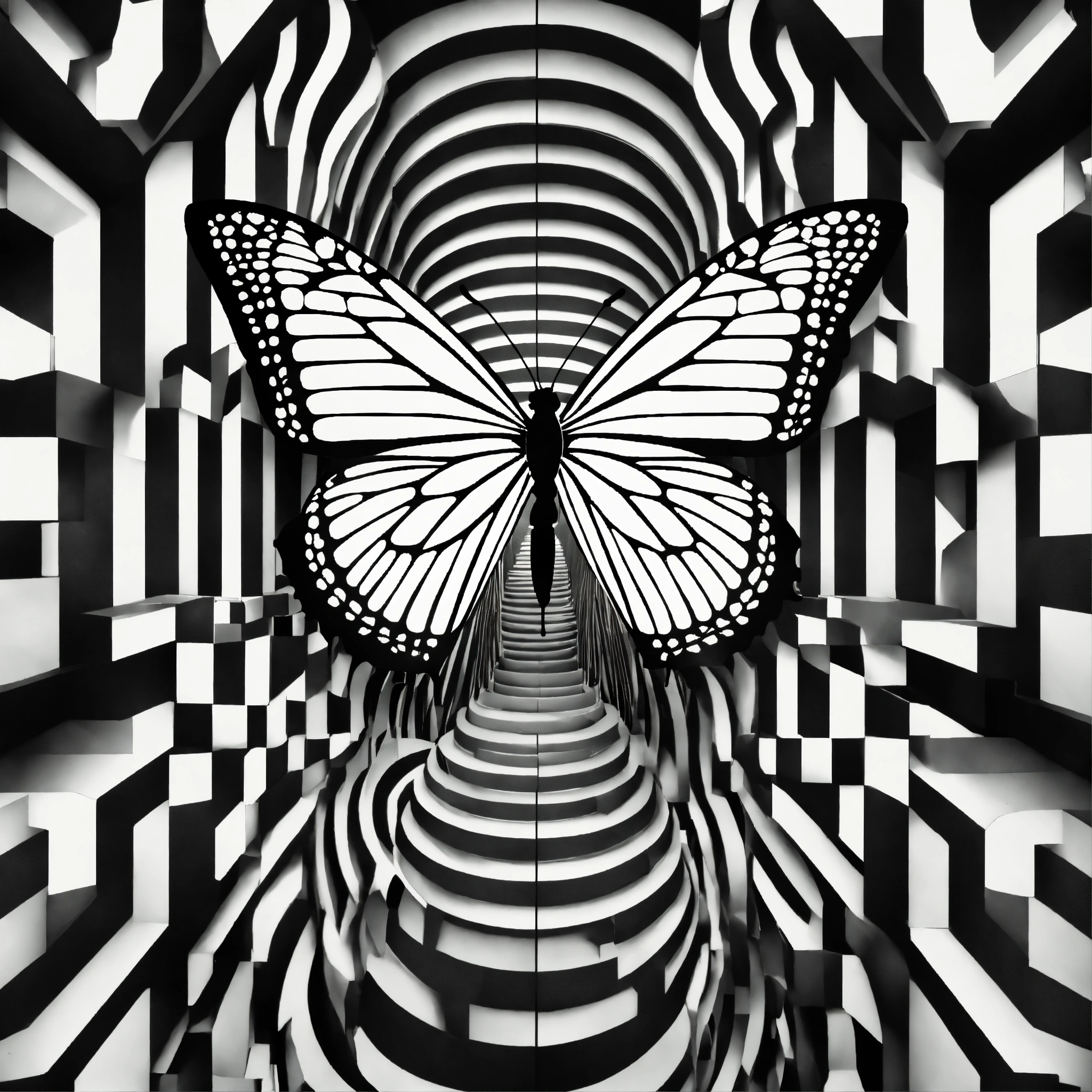 Lexica - Optical illusion, geomertic, black and white, 2d a butterfly ...