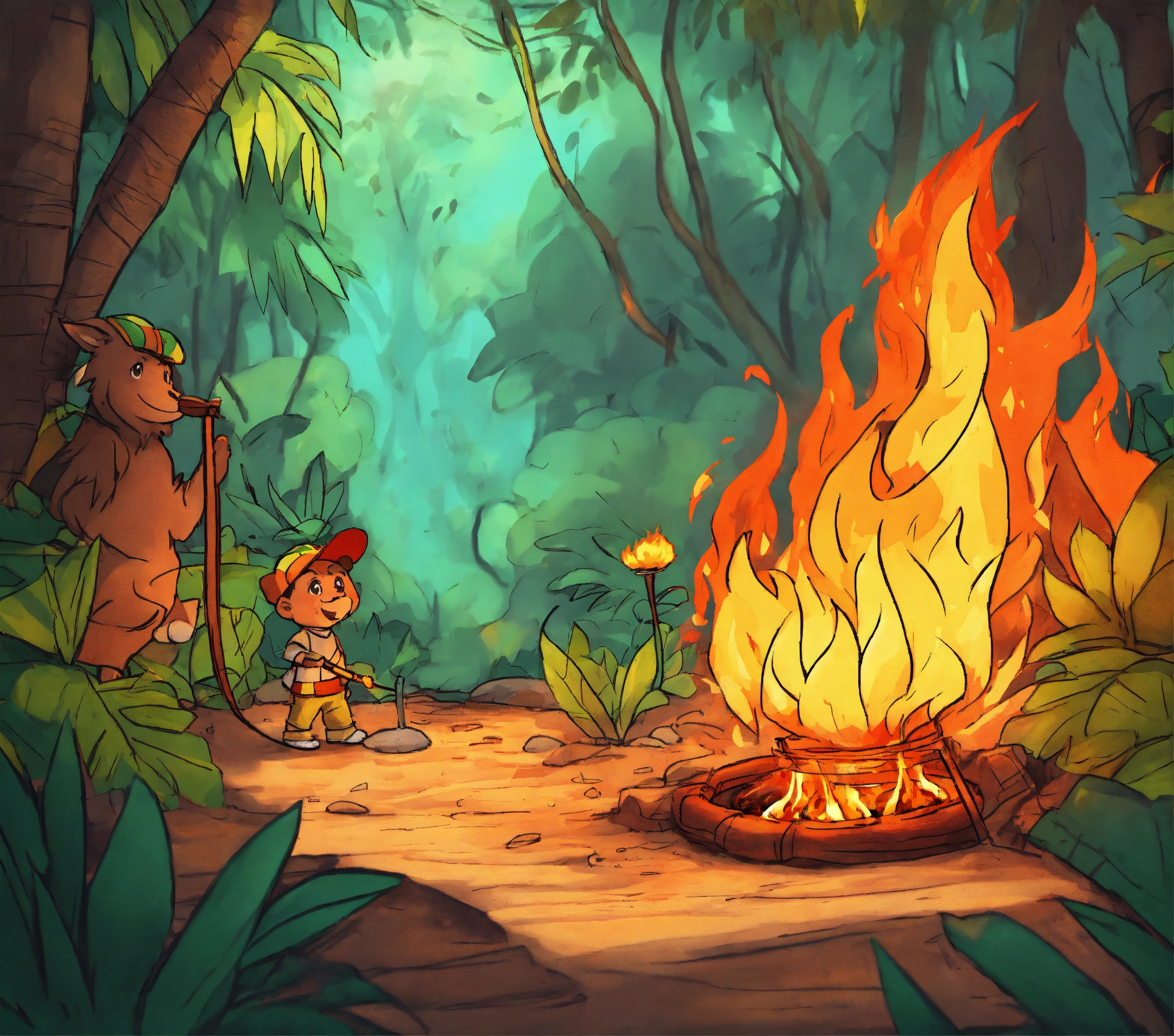 Lexica - Fire in the jungle. Drawing kid style color