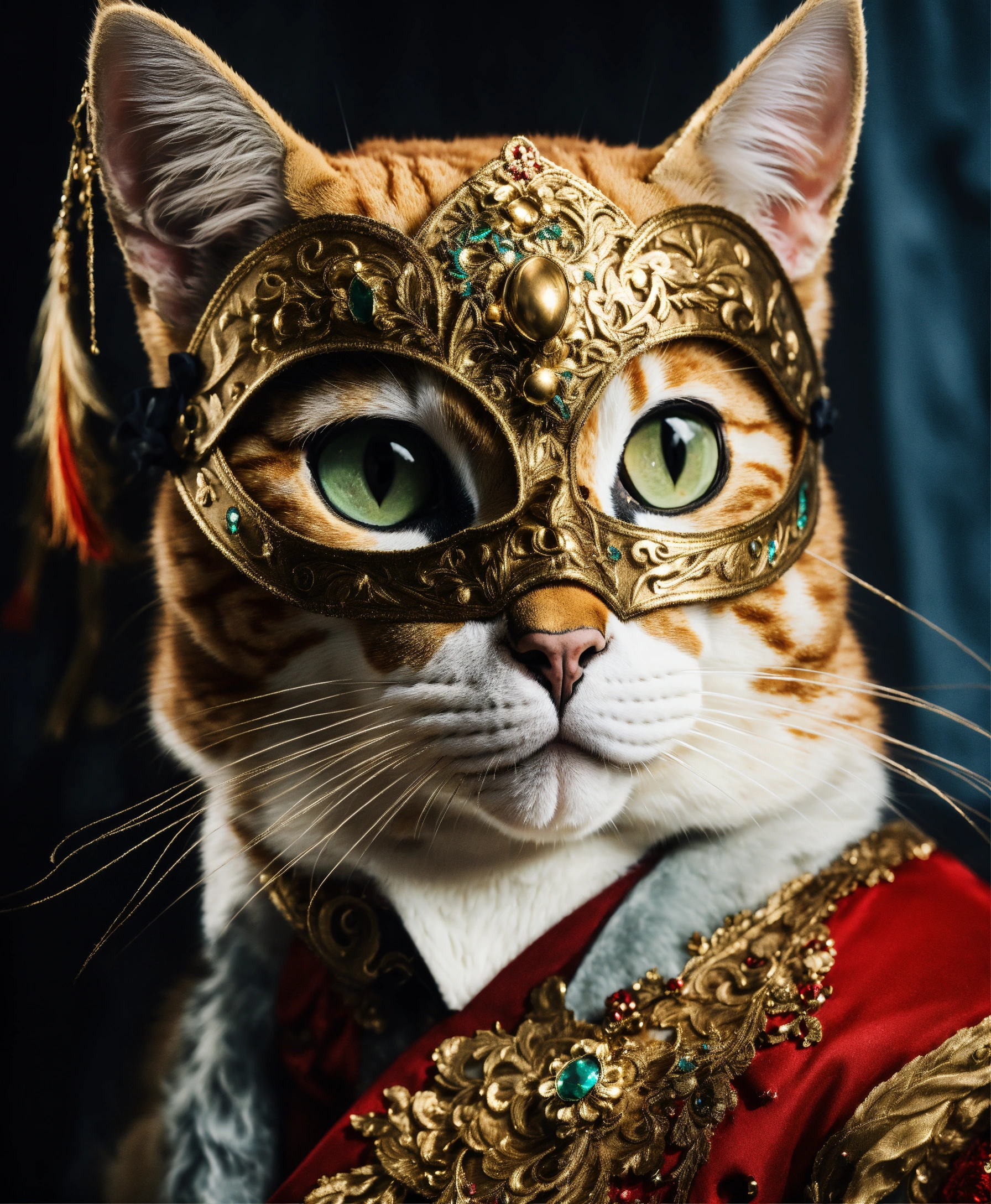 Lexica - Portrait of a cat in a richly decorated masquerade mask. the ...