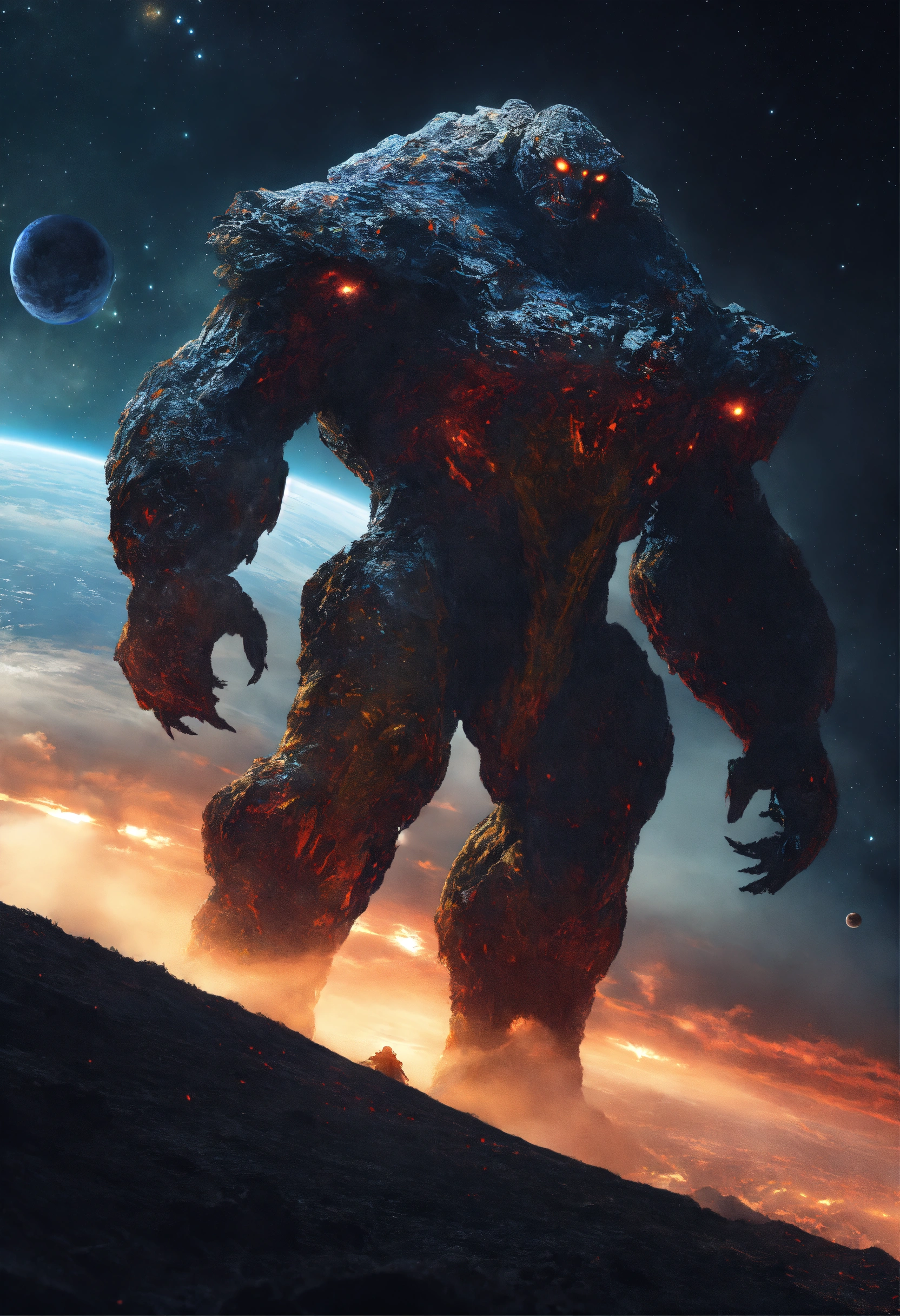 Lexica - Terrifying galactic sized humanoid monster looming over planet ...