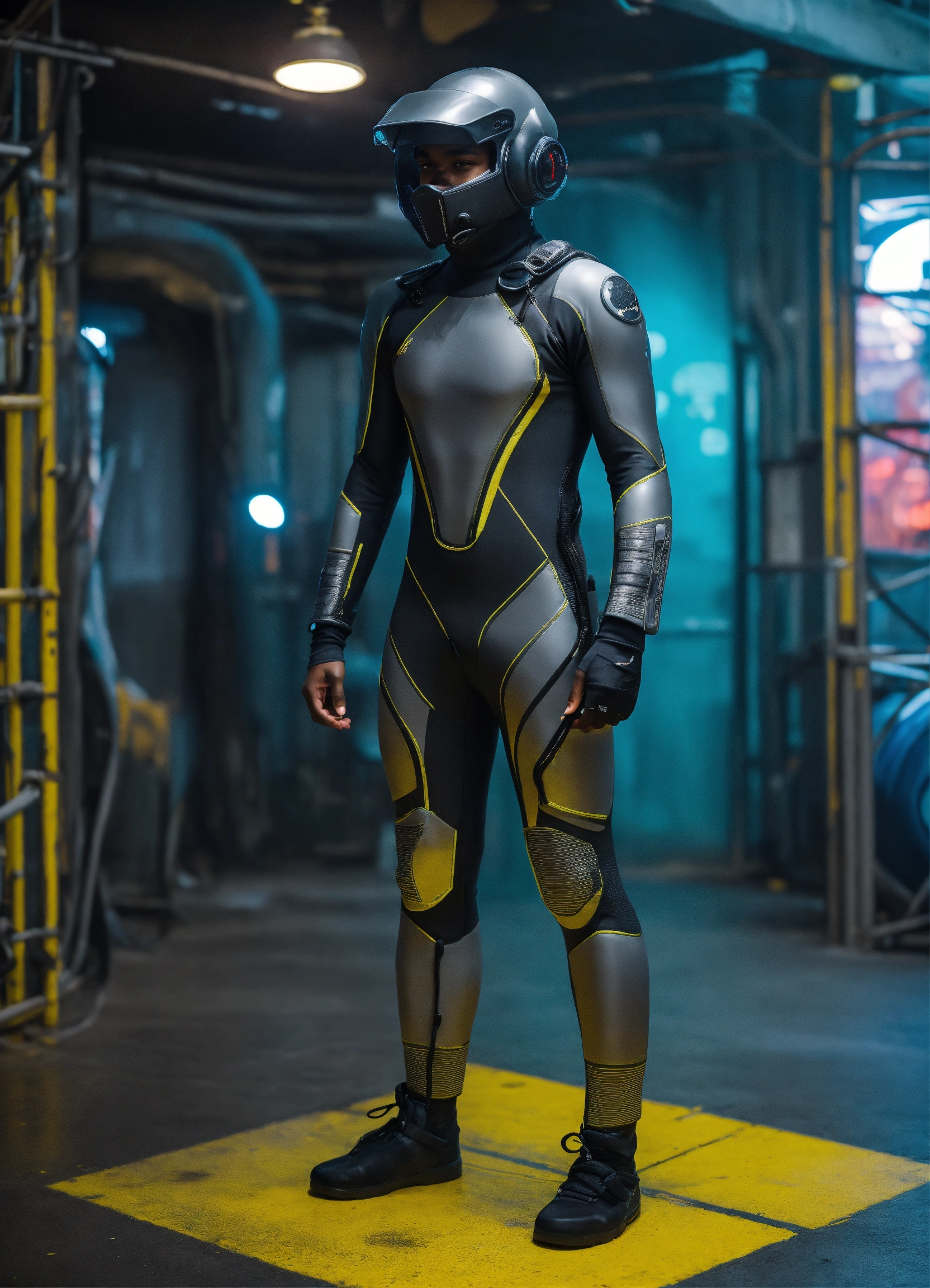 Lexica - Full body photo of a cyberpunk black 18-year-old man wearing a ...