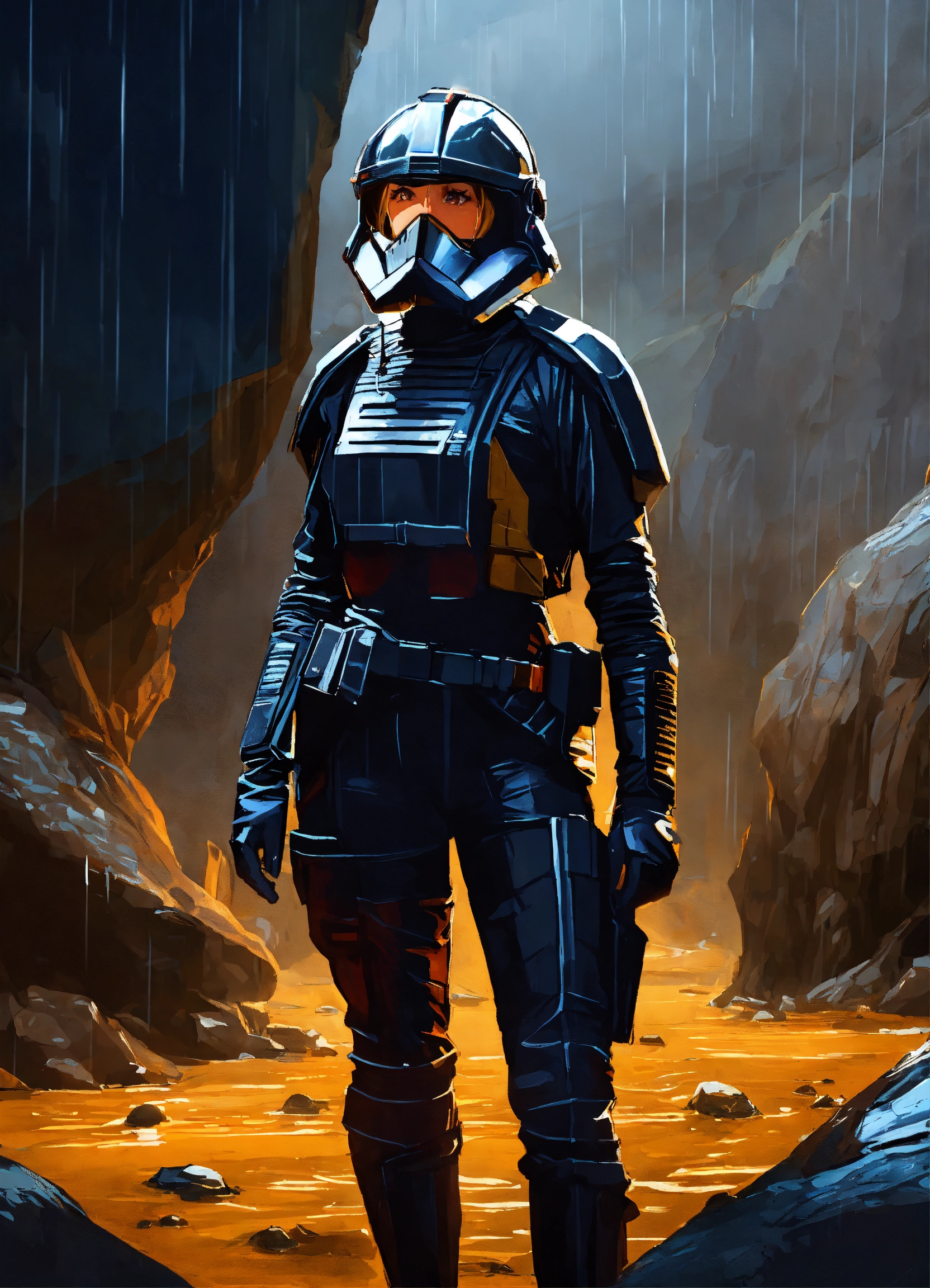 Lexica - Digital art of a female TIE fighter pilot in the mud and rain ...